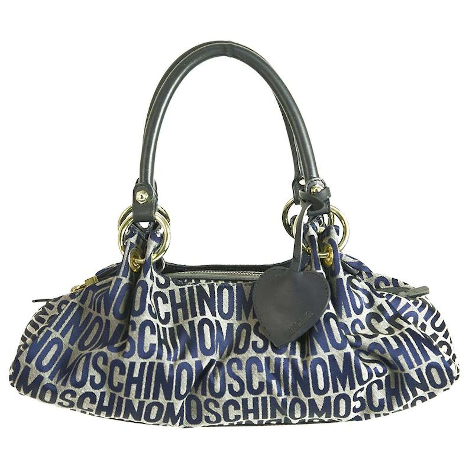 Moschino Blue Monogram Signature Canvas & Leather Satchel Shoulder Bag ...
