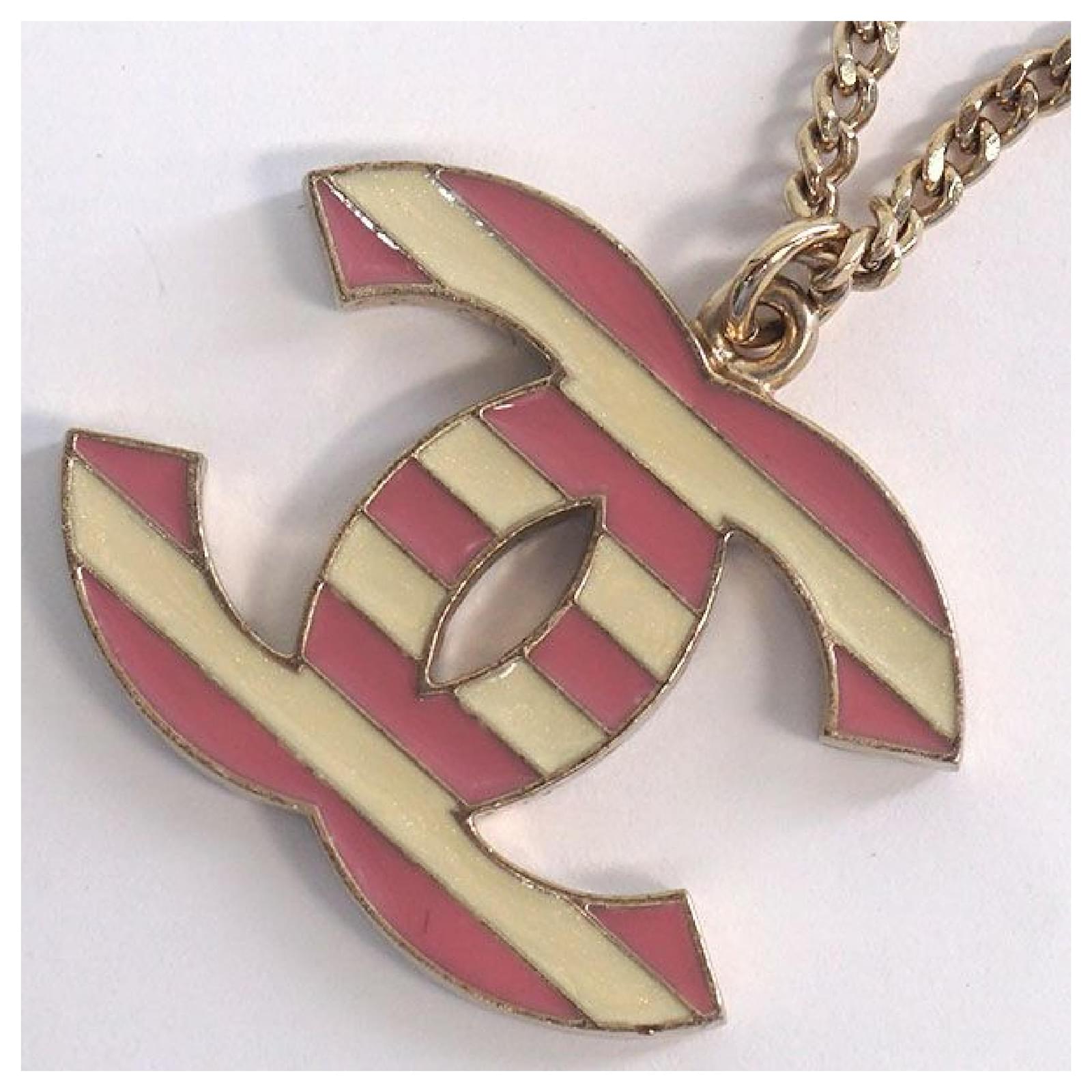 CHANEL coco mark border GP necklace pink x ivory ref.211953 - Joli Closet