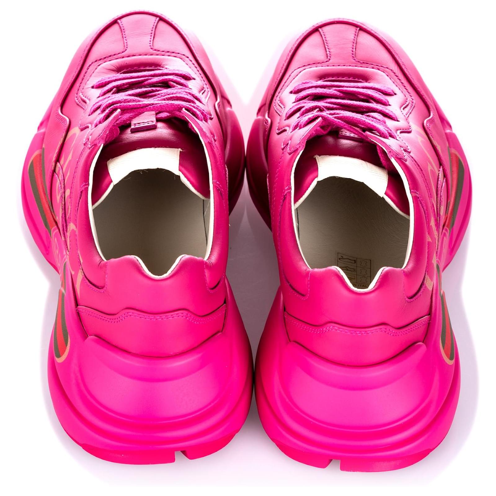 Gucci Pink Rhyton Logo Leather Sneaker Multiple colors Plastic Pony ...