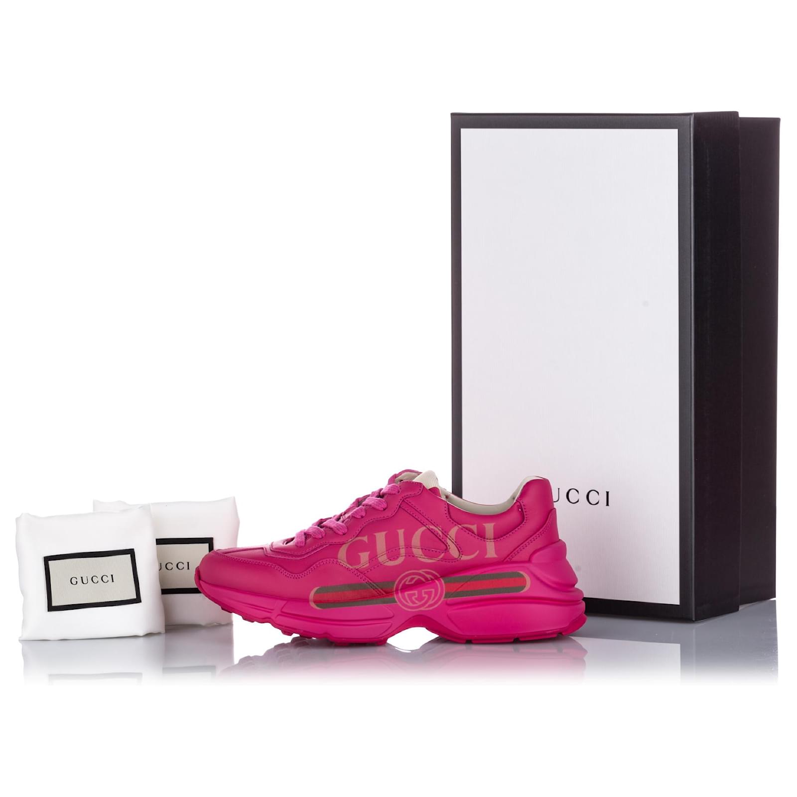 Gucci Pink Rhyton Logo Leather Sneaker Multiple colors Plastic Pony ...