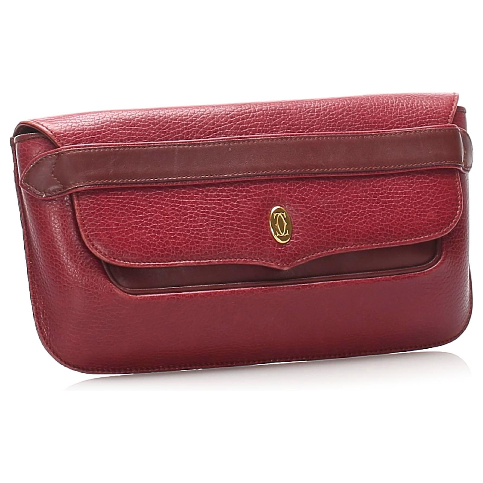 Cartier Red Leather Must de Cartier Clutch Dark red Pony-style calfskin ...