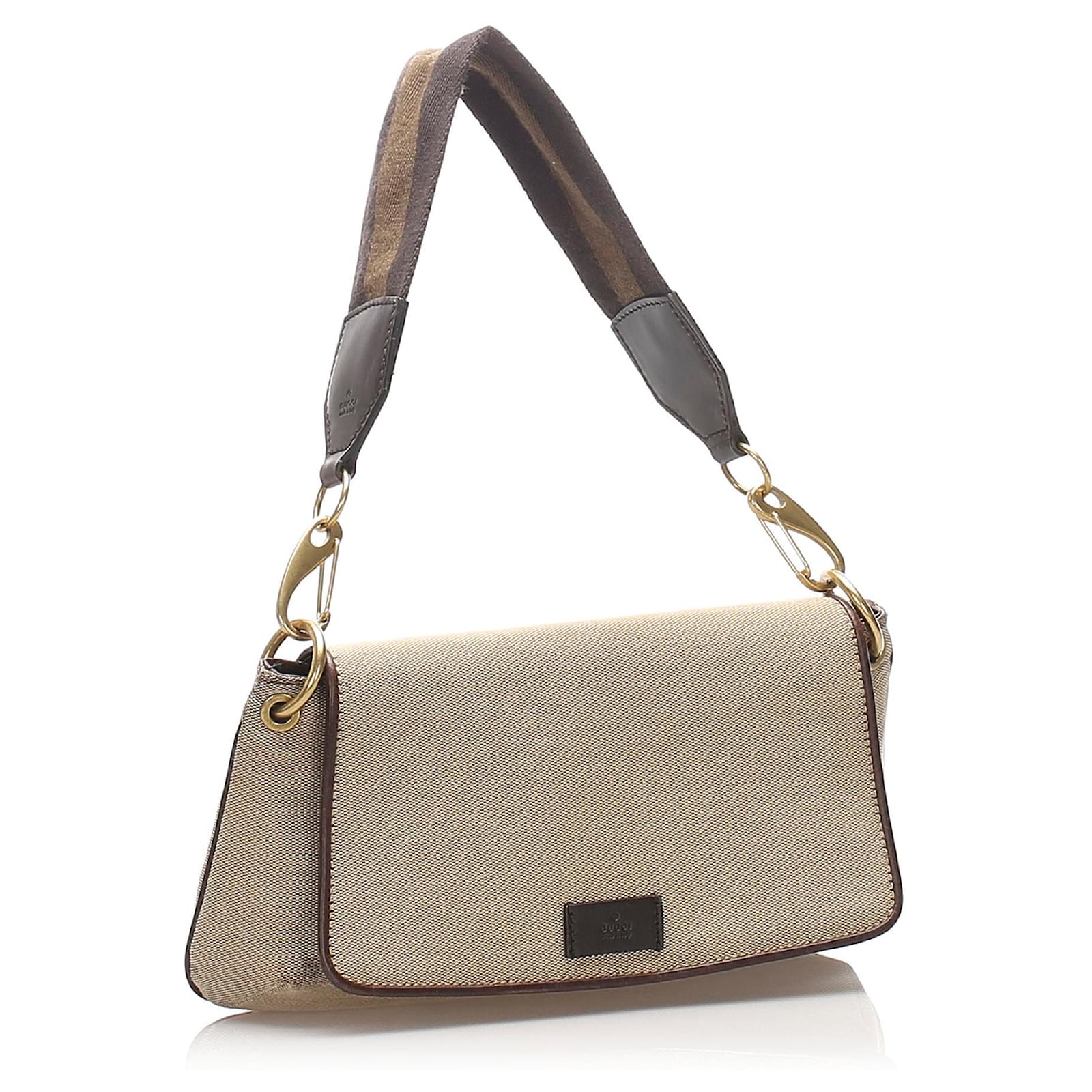 Gucci Brown Web Canvas Umhängetasche Braun Hellbraun Dunkelbraun Leder ...