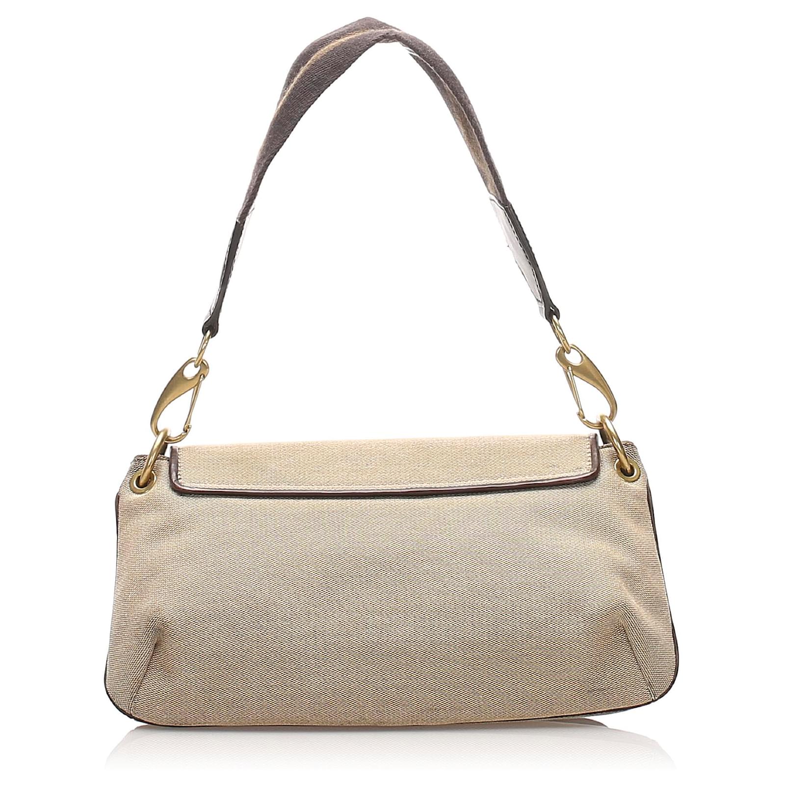 Gucci Brown Web Canvas Shoulder Bag Light brown Dark brown Leather ...