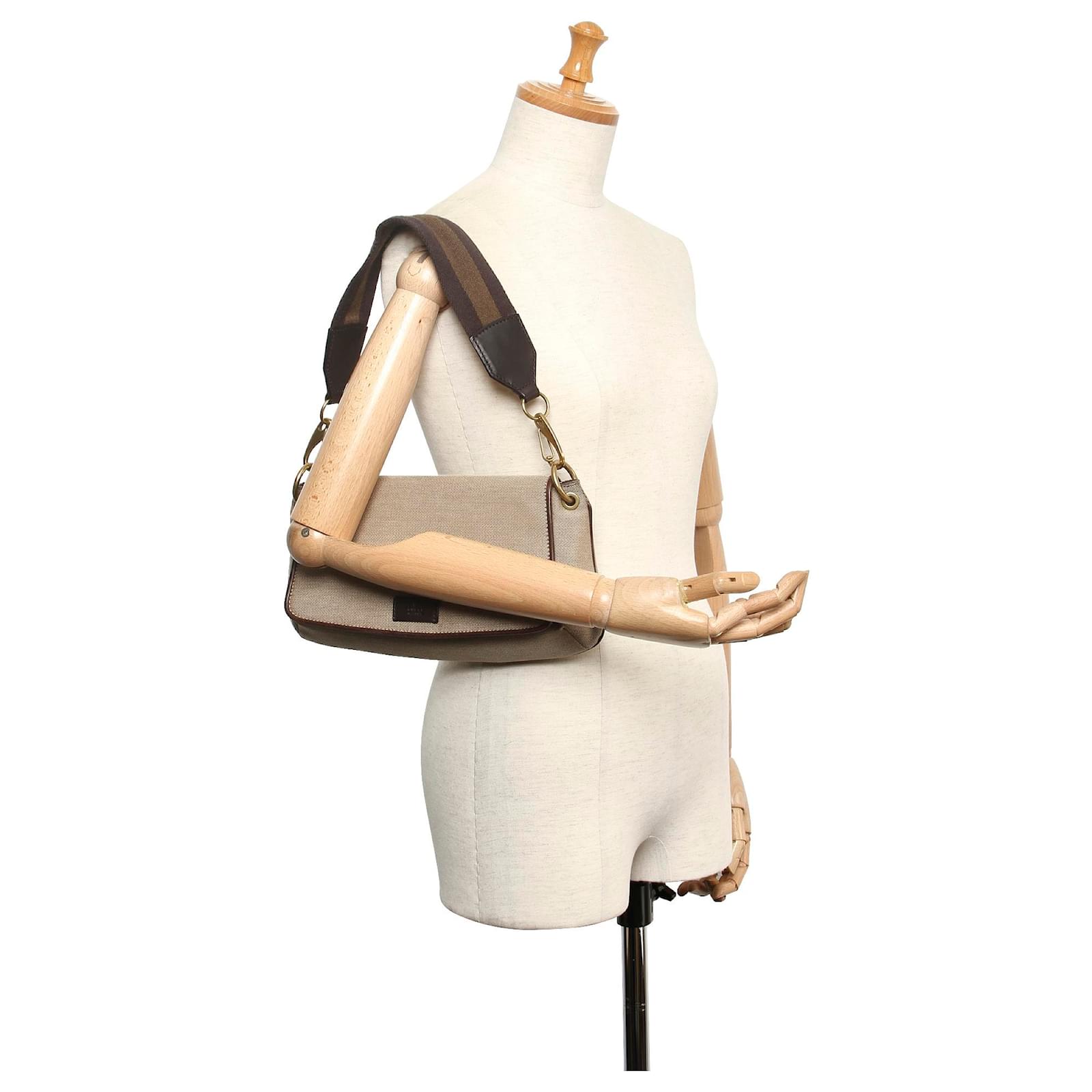 Gucci Brown Web Canvas Umhängetasche Braun Hellbraun Dunkelbraun Leder ...