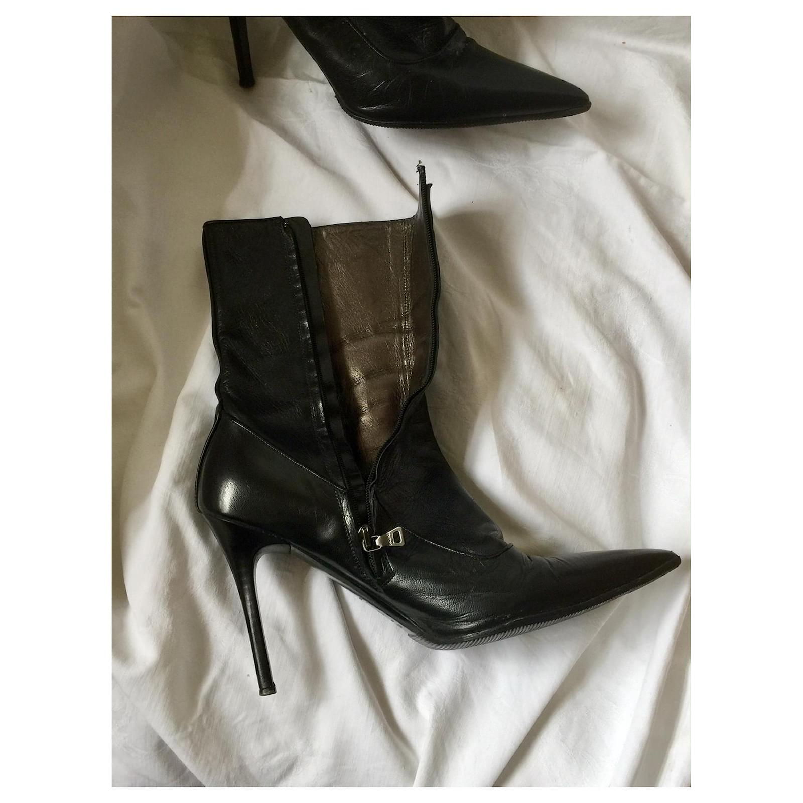 Botte classique Prada mi-mollet à talons aiguilles Cuir Noir ref.215896 ...