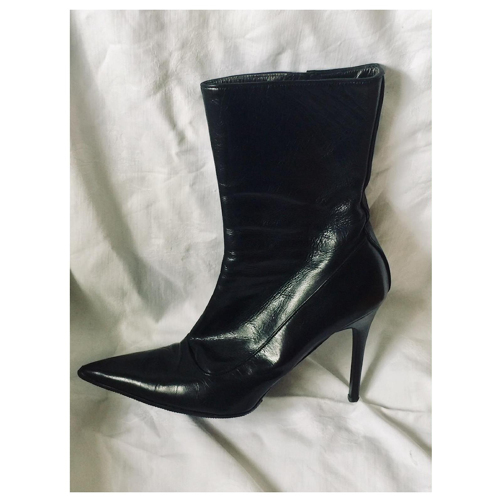 Botte classique Prada mi-mollet à talons aiguilles Cuir Noir ref.215896 ...