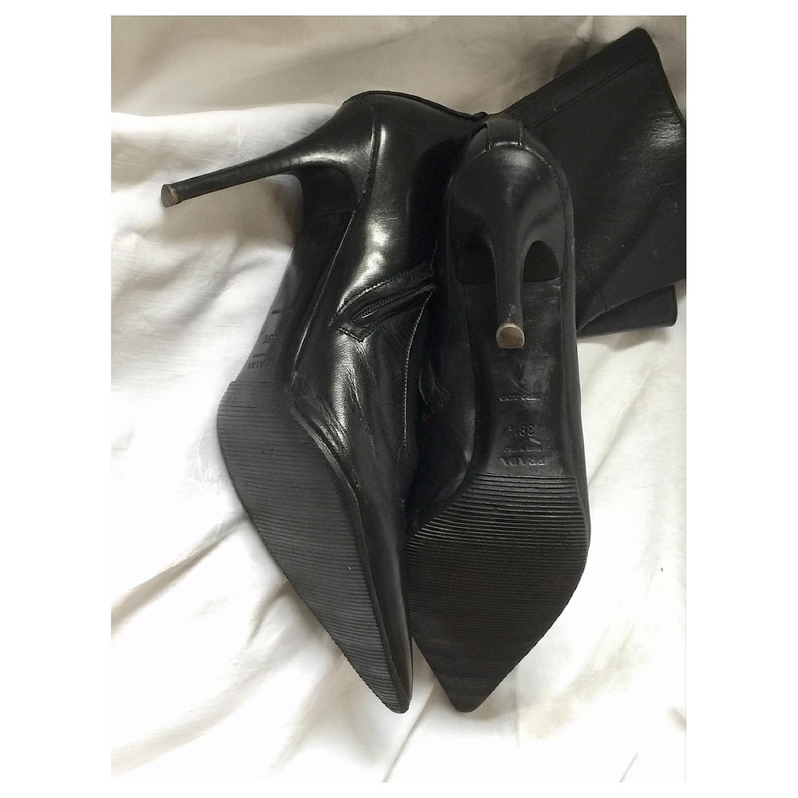 Botte classique Prada mi-mollet à talons aiguilles Cuir Noir ref.215896 ...