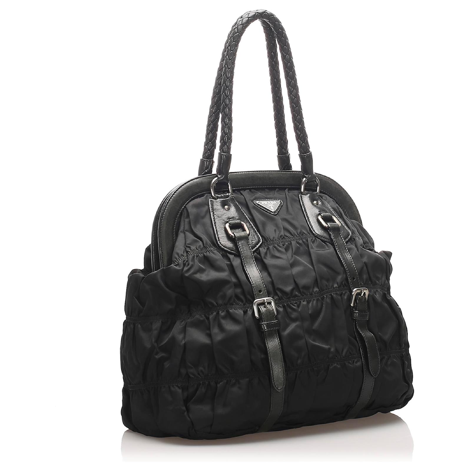 Prada Black Tessuto Gaufre Shoulder Bag Leather Pony-style calfskin ...