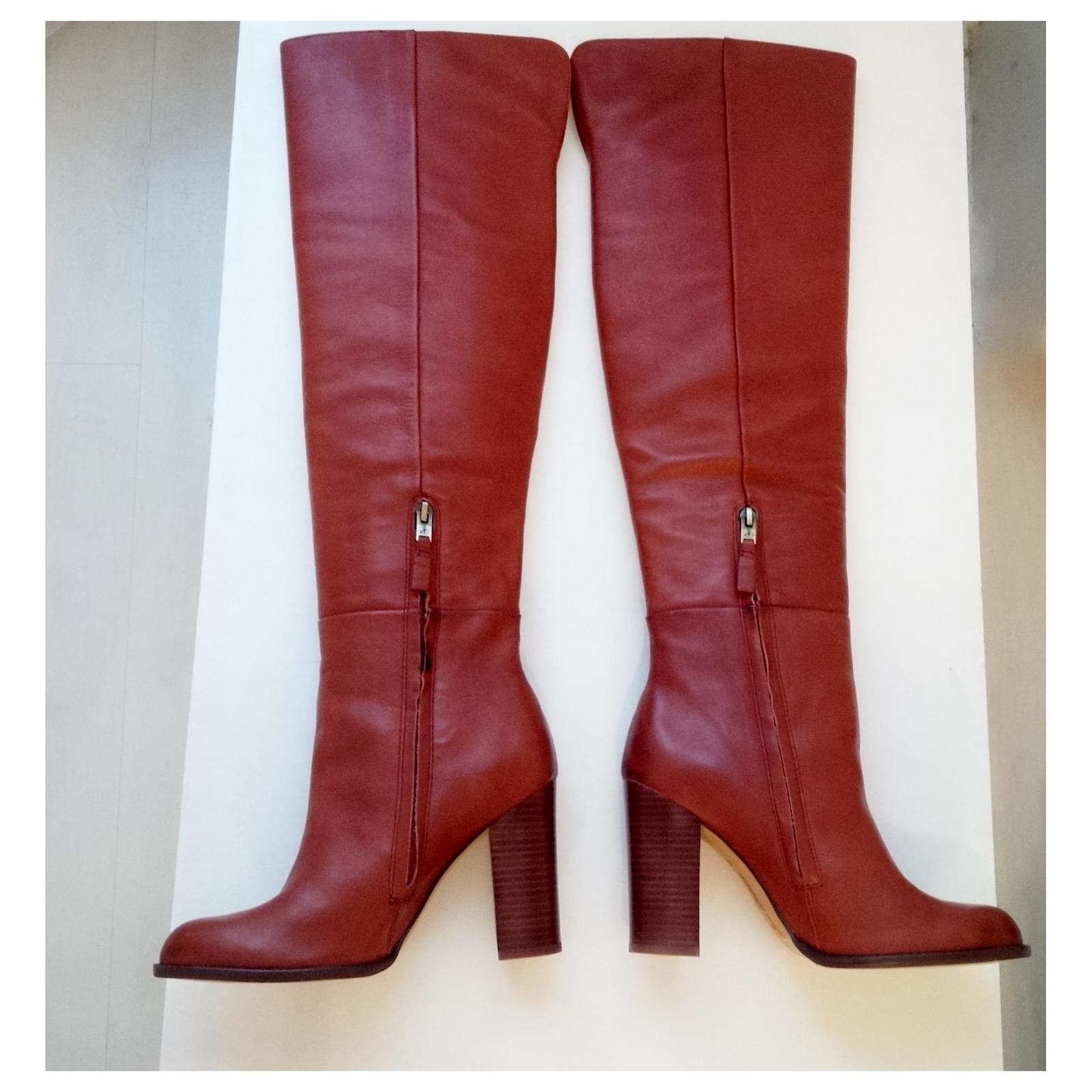 Cuissardes en cuir Sam Edelman, bottes au-dessus du genou en rouge ...