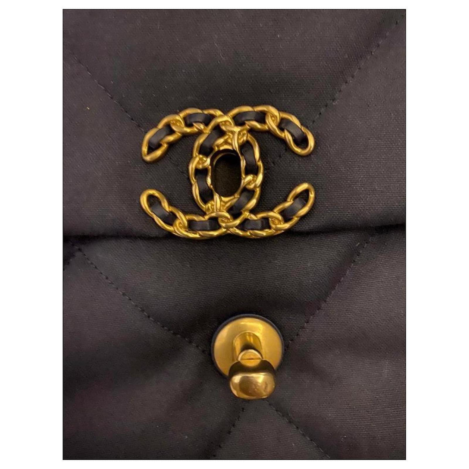 Chanel 19 Chanel bag 19 maxi Golden Navy blue Dark blue Cotton Cloth ...