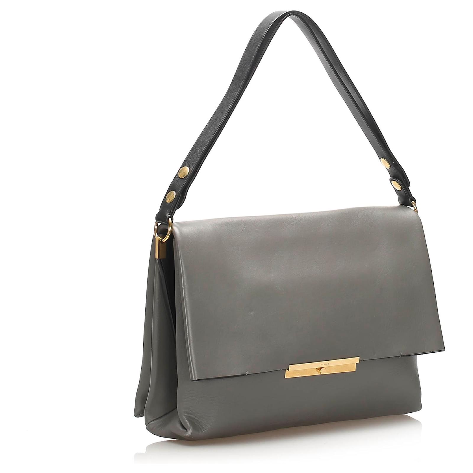 Céline Celine Gray Blade Leather Shoulder Bag Grey Pony-style calfskin ...