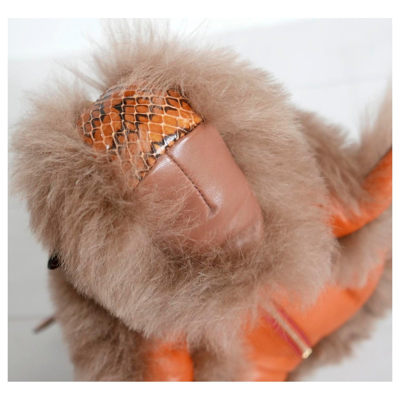 Loewe Shearling, Leather & Snakeskin Oversized Monkey Bag Charm/Clutch ...
