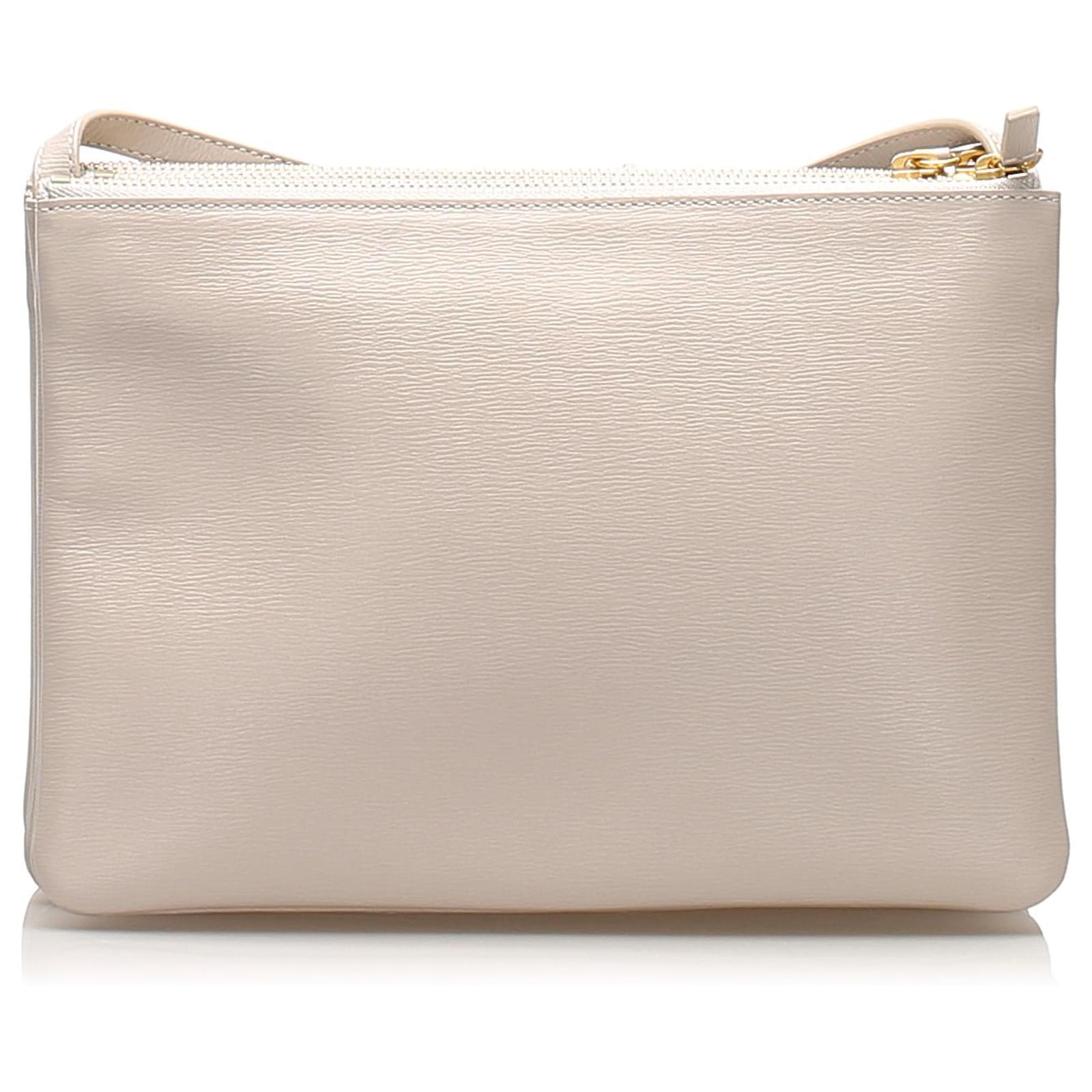 Céline Celine Gray Trio Leather Shoulder Bag Grey Pony-style calfskin ...