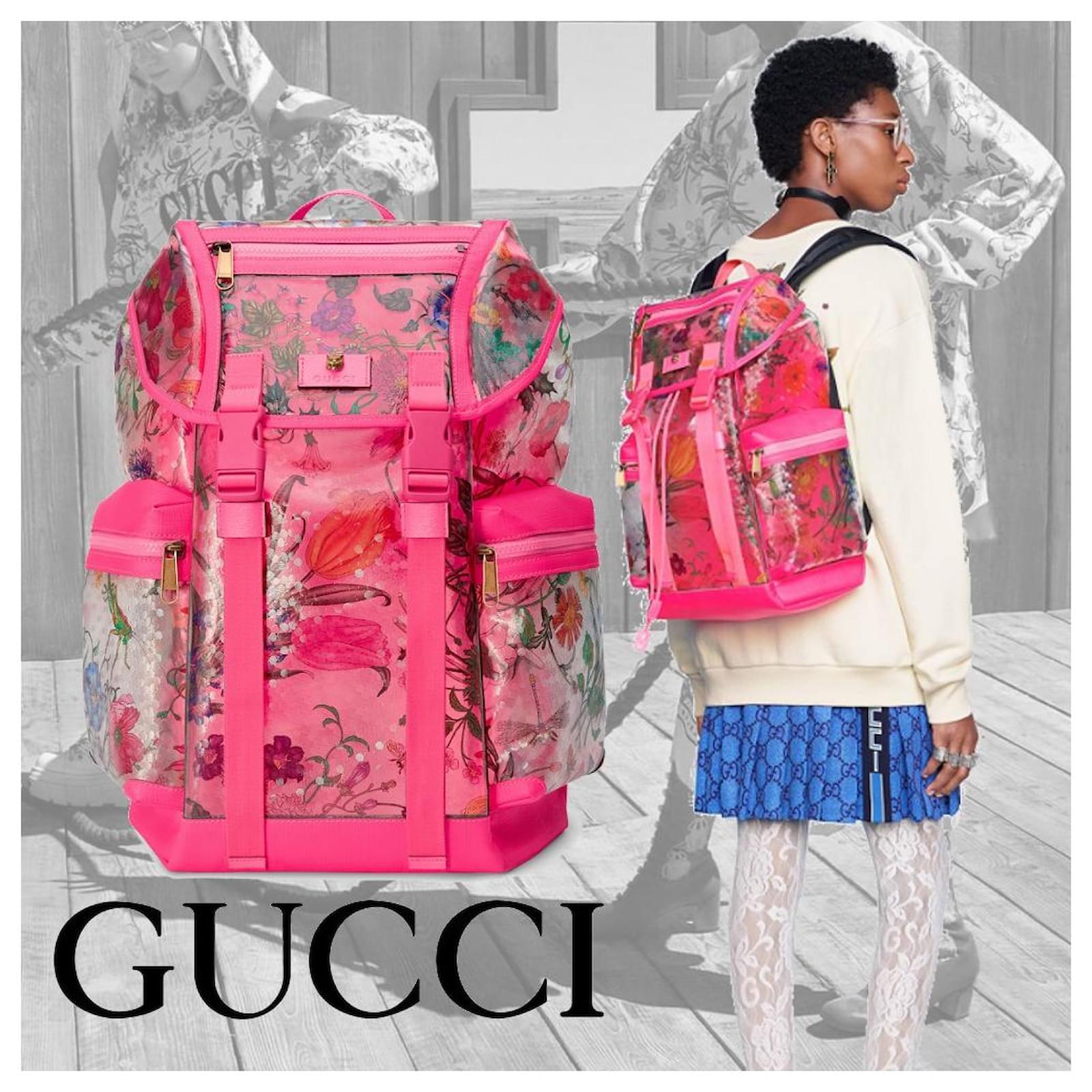 GUCCI | Flower Patterns Unisex A4 2WAY Logo Backpacks Pink Multiple ...