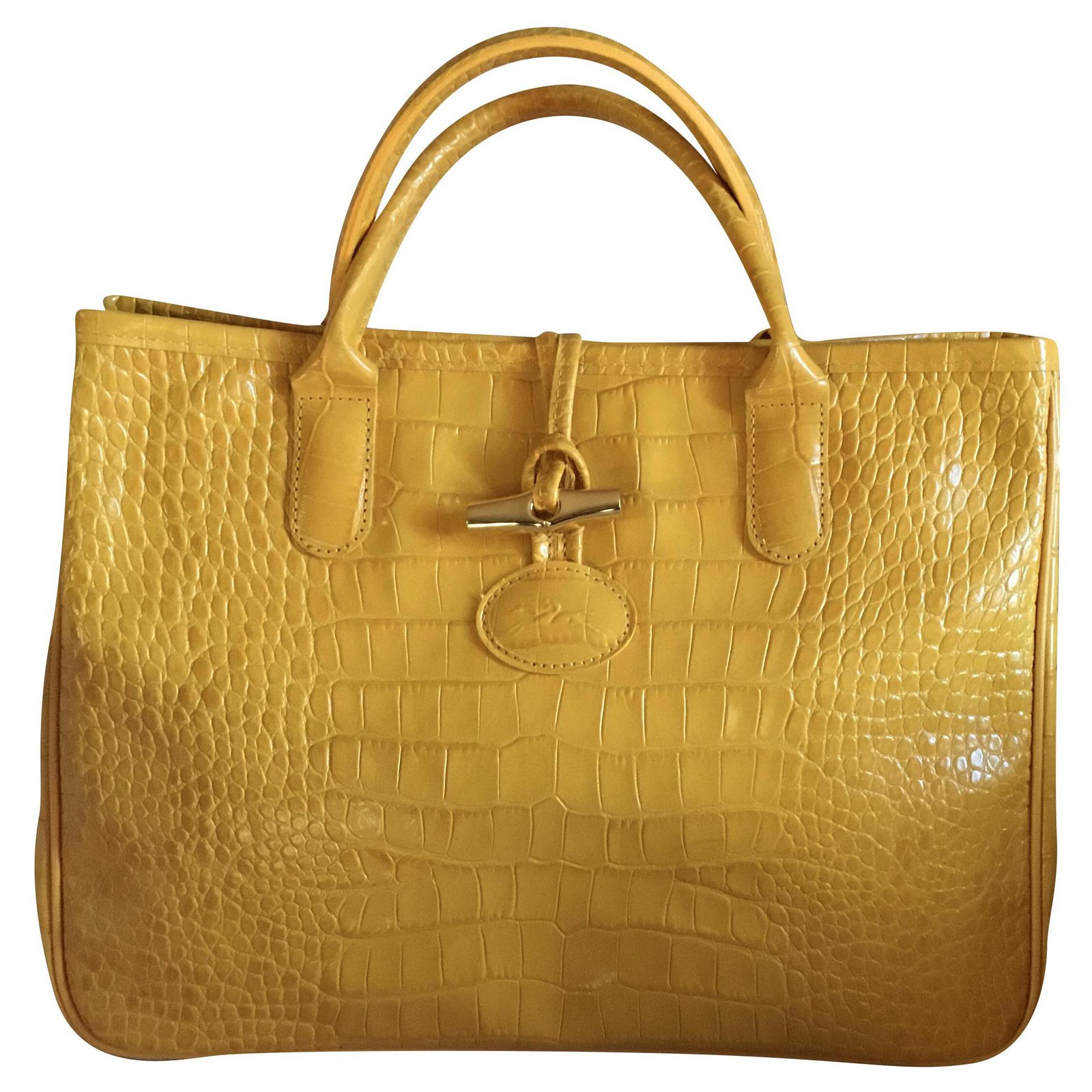 Longchamp YELLOW ROSEAU BAG IN CROCO SHAPED calf leather ref.259852 ...