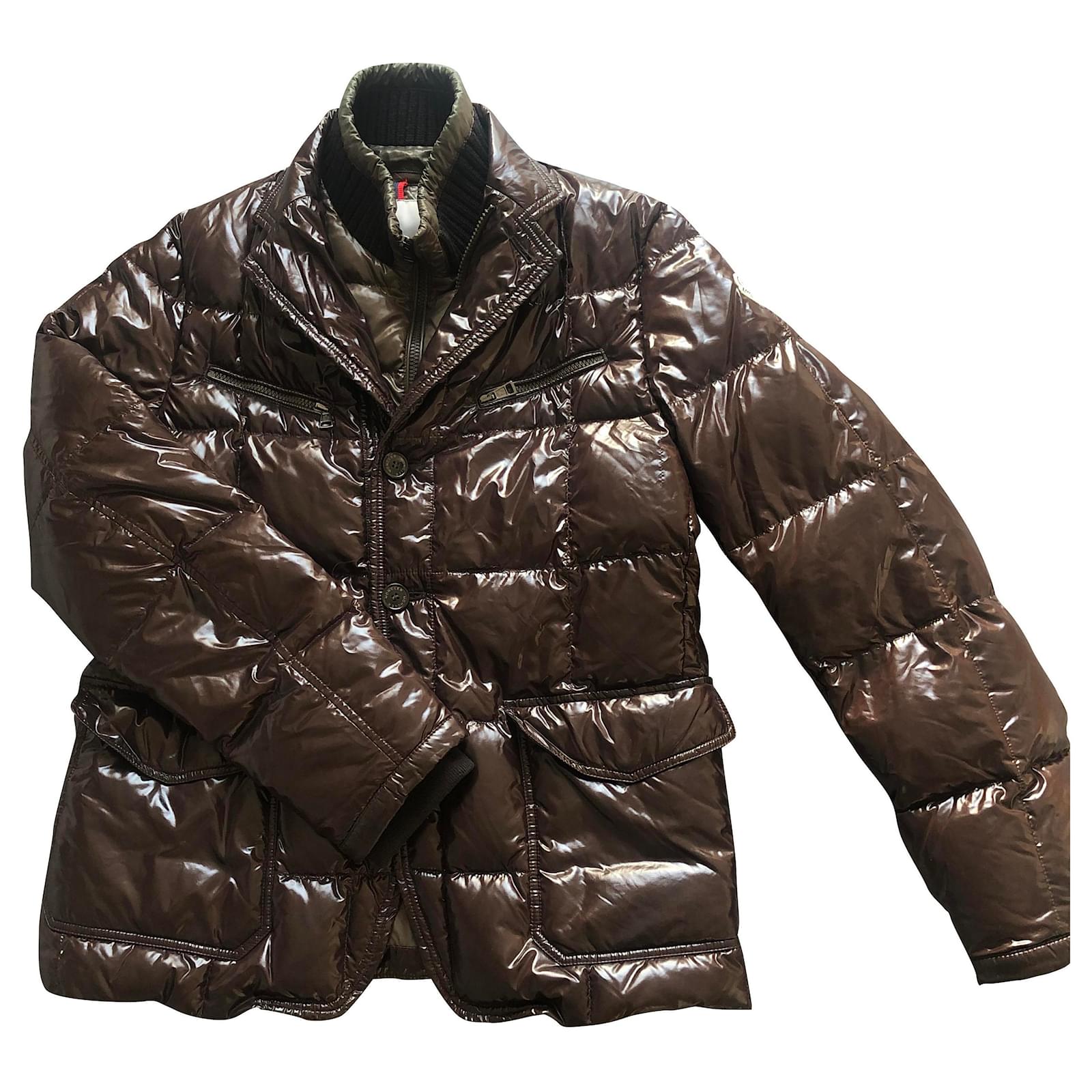 Moncler brown puffer jacket T4 Khaki Dark brown Polyester ref.263739 ...