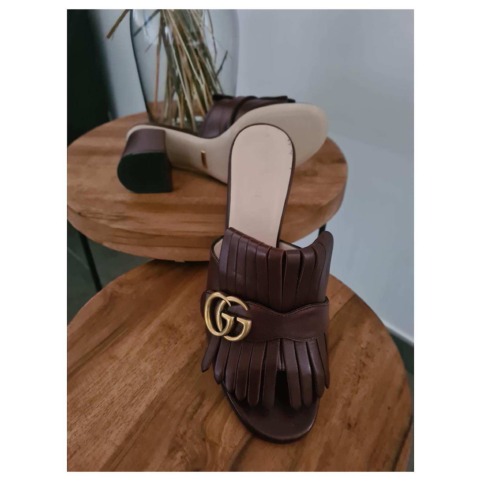 Marmont Gucci Mormont mules Brown Lambskin ref.269688 - Joli Closet
