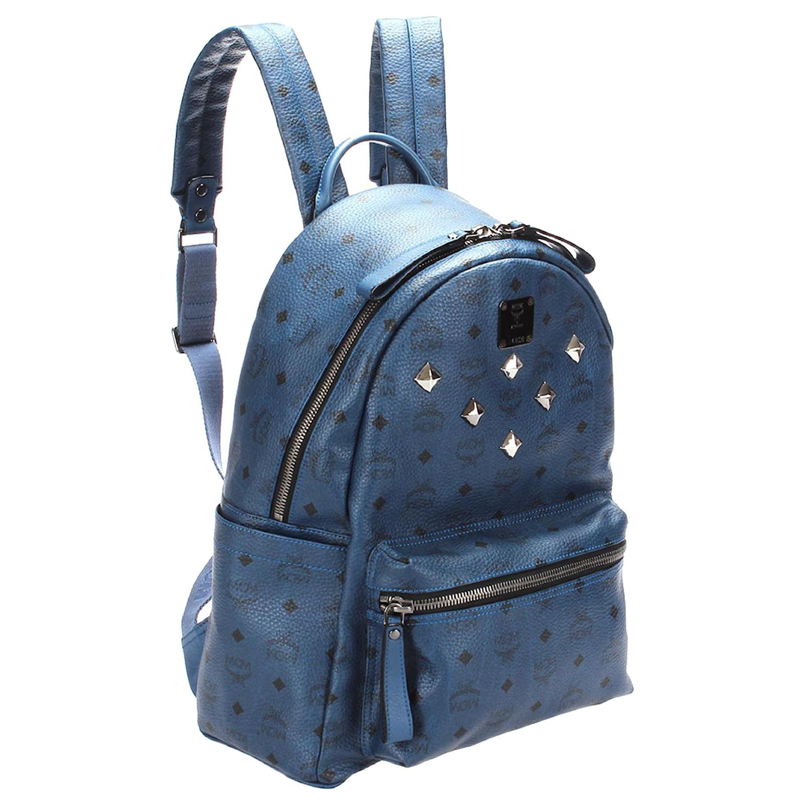 MCM Blue Visetos Stark Leather Backpack Pony-style calfskin ref.275337 ...