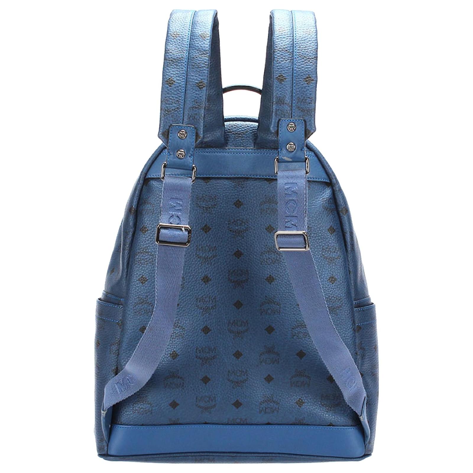MCM Blue Visetos Stark Leather Backpack Pony-style calfskin ref.275337 ...
