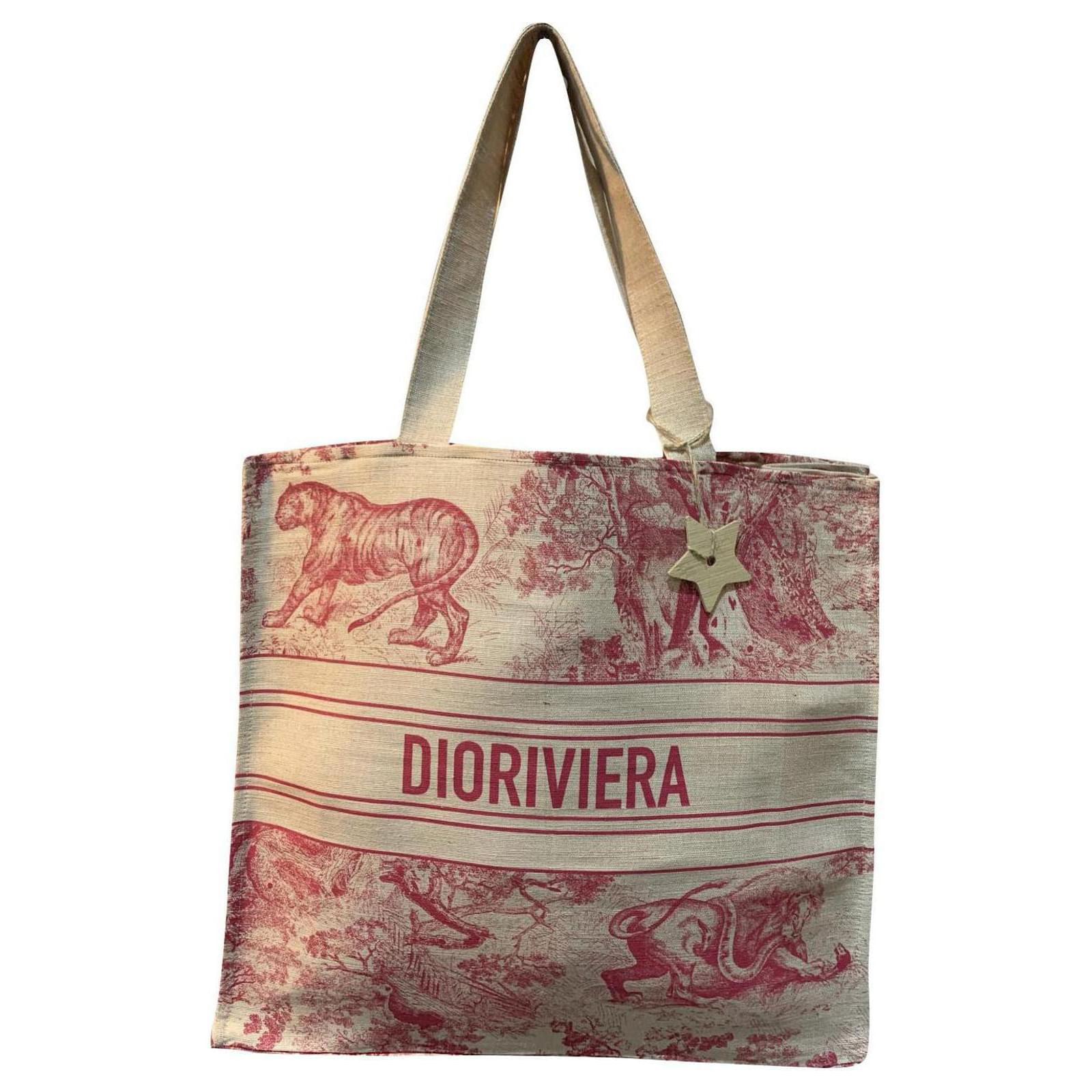 DIOR BOOK RIVIERA BAG NEW Red Beige Linen ref.277967 - Joli Closet