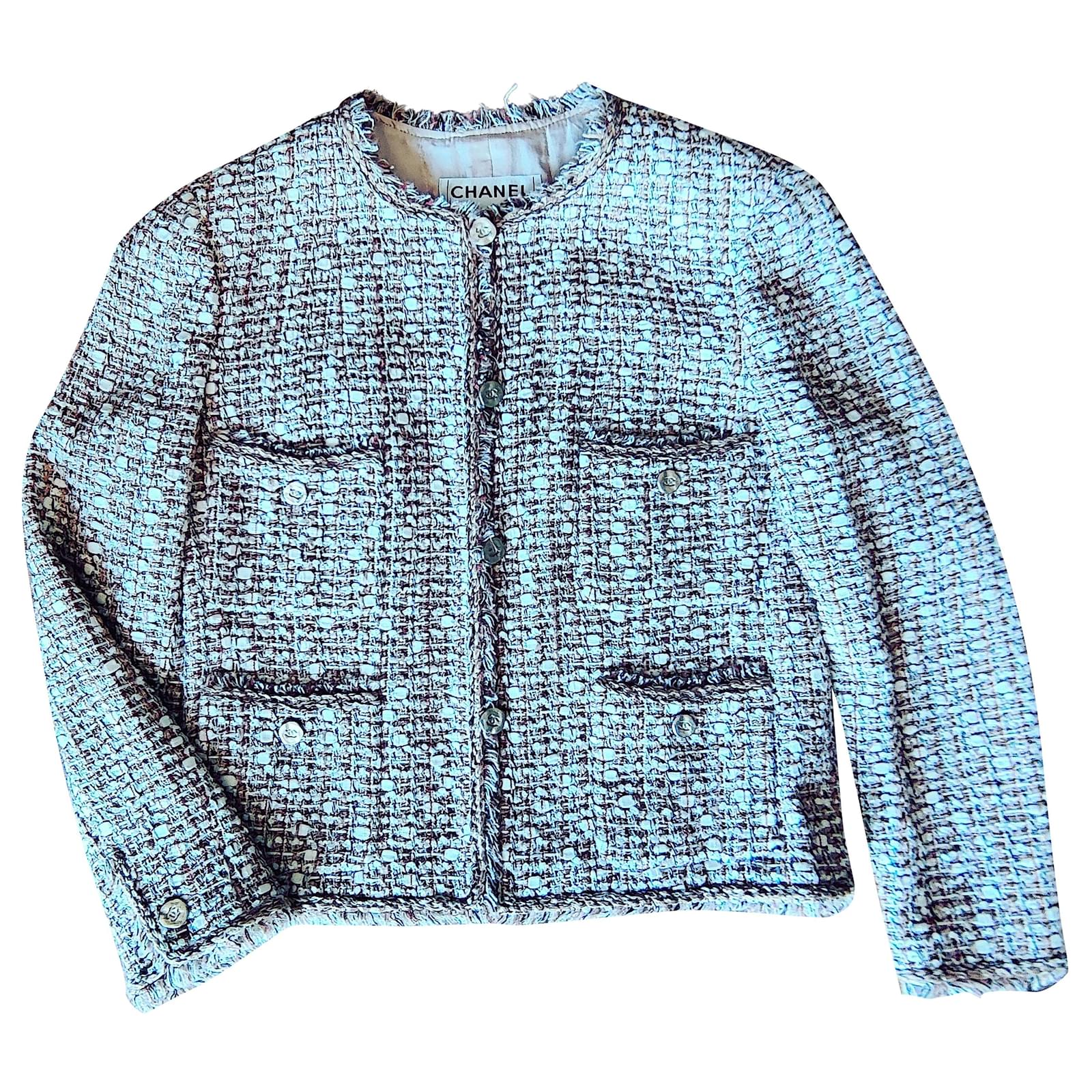 Iconic Chanel tweed jacket Multiple colors Eggshell Silk Cotton Wool ...
