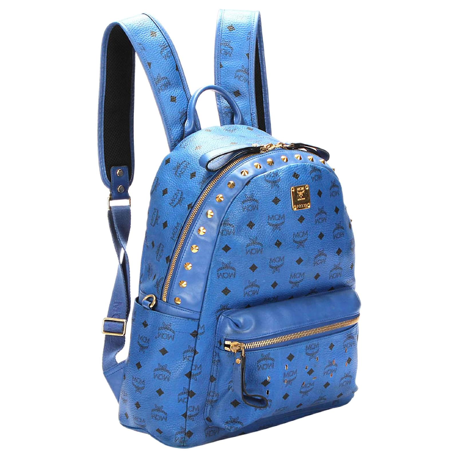 MCM Blue Visetos Stark Leather Backpack Pony-style calfskin ref.297075 ...