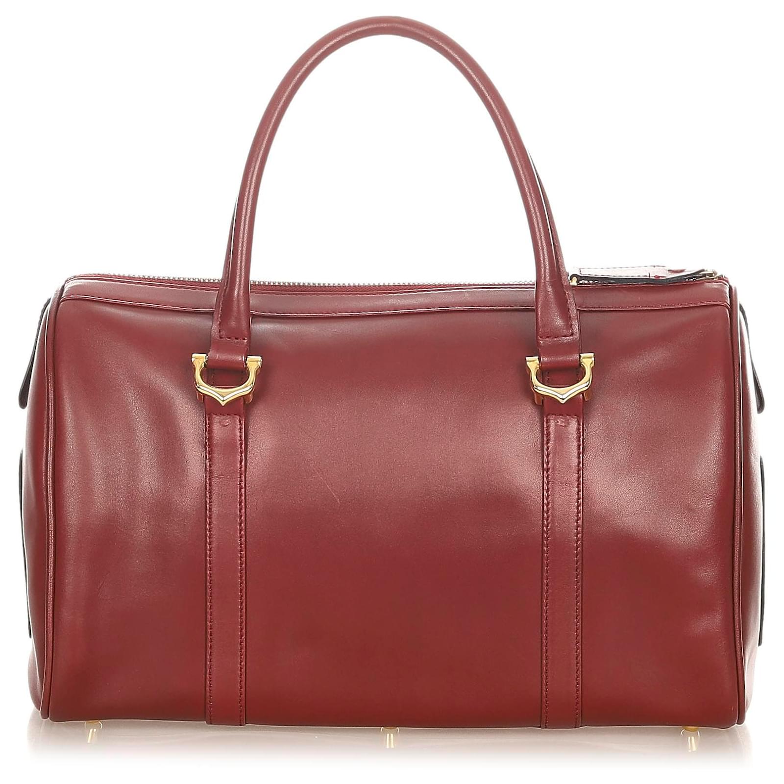 Cartier Red Leather Boston Bag Dark red Pony-style calfskin ref.312875 ...