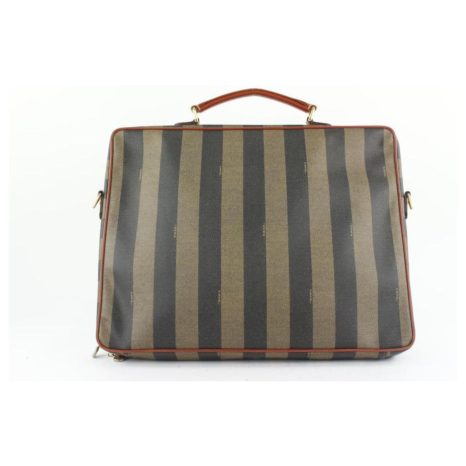 Fendi Pequin Stripe 2way Briefcase Luggage Suitcase Leather ref.315929 ...