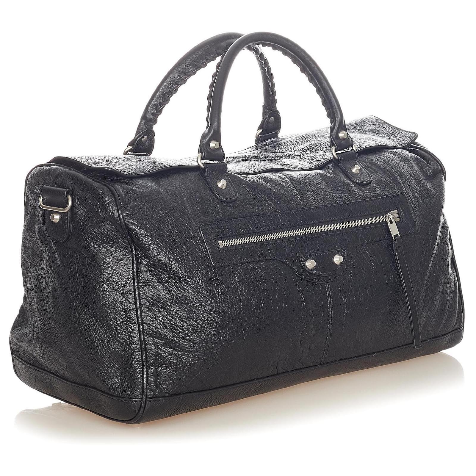 Balenciaga Black Motocross Classic Squash Leather Travel Bag Pony-style ...