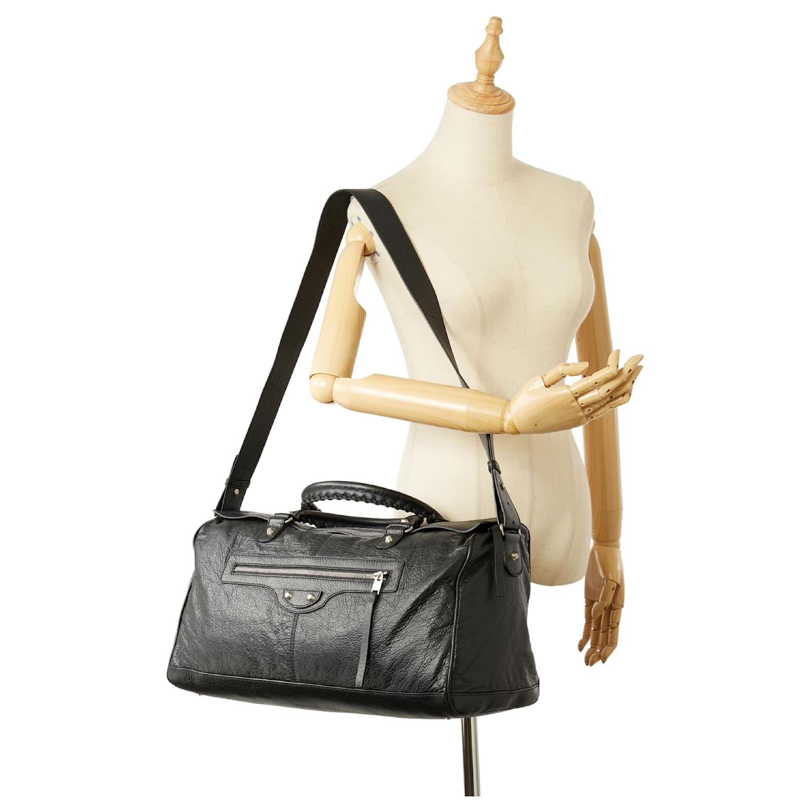 Balenciaga Black Motocross Classic Squash Leather Travel Bag Pony-style ...