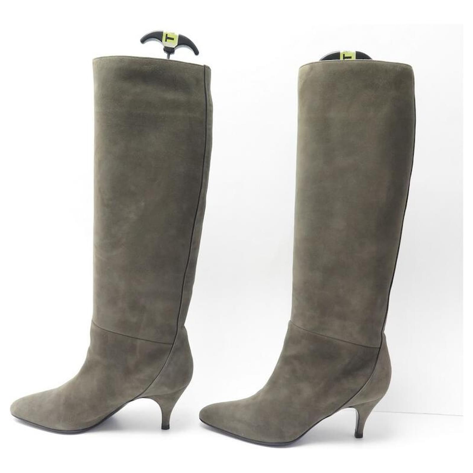 Hermès NEW HERMES BOOTS WITH TAUPE GRAY VELVET GOAT HEELS 38.5 BOOTS ...