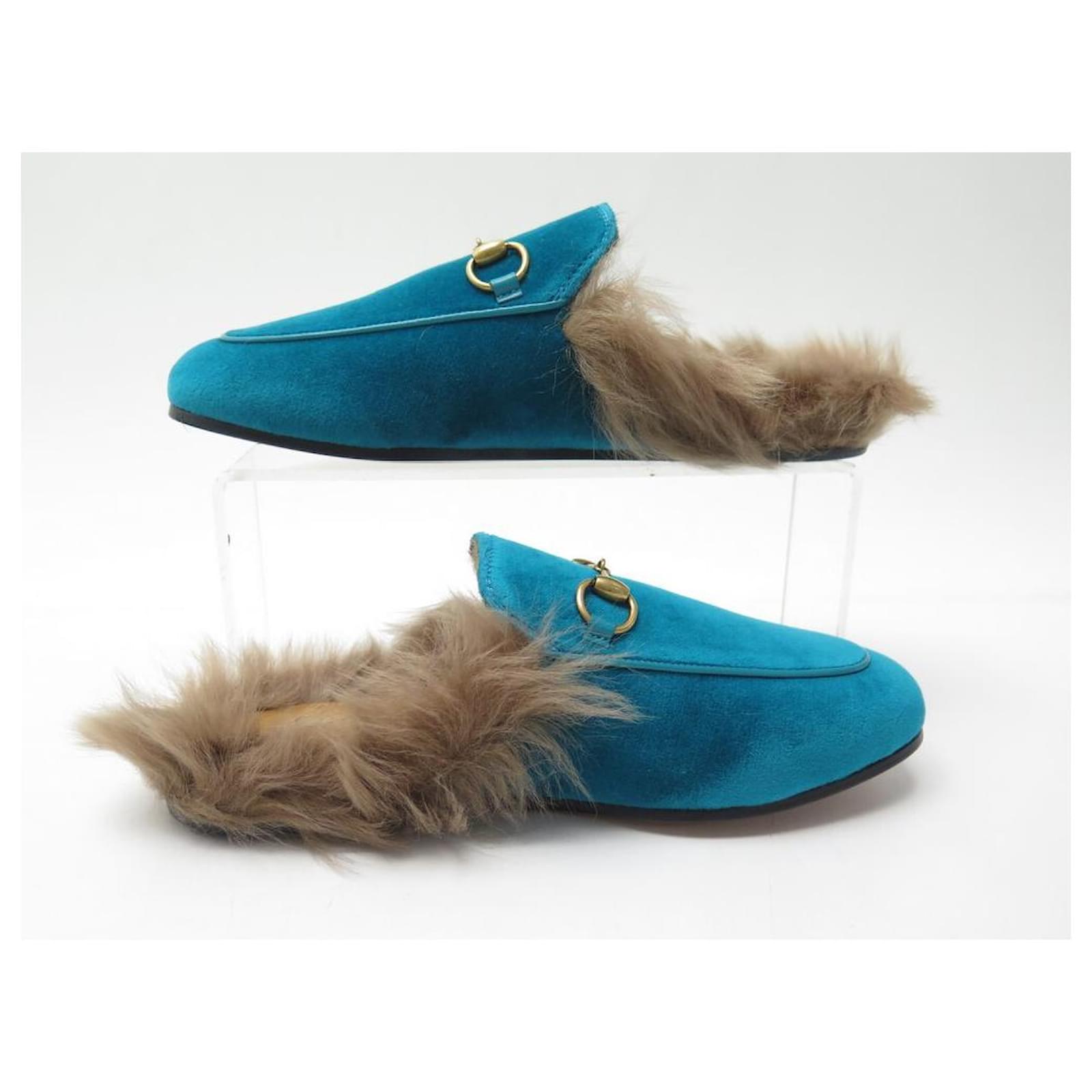 NEUF CHAUSSURES GUCCI MULES PRINCETOWN FOURREES 35 IT 36 FR VELOURS ...