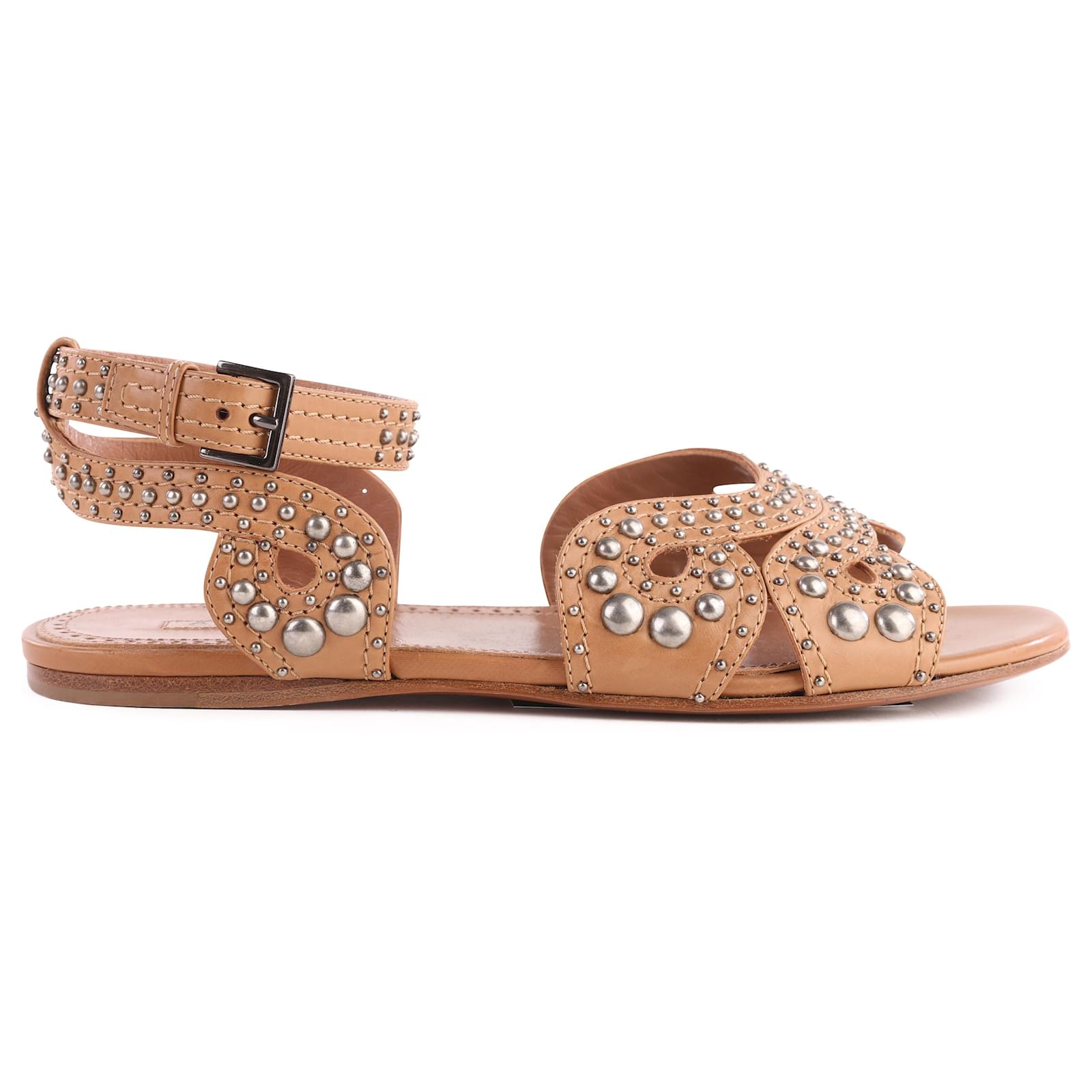 Alaïa Alaia Stud Detail Gladiator Sandals Brown Beige Leather ref ...