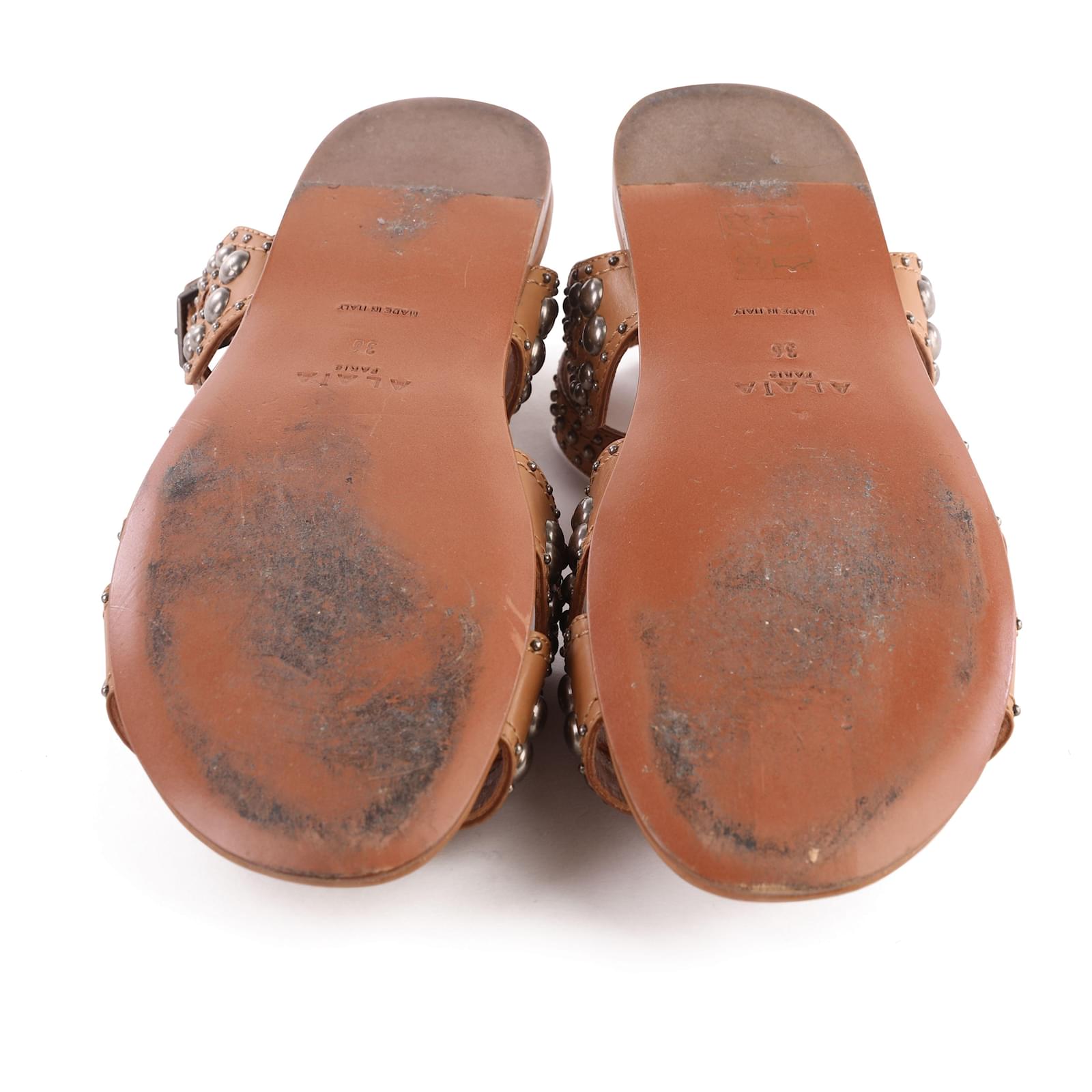 Alaïa Alaia Stud Detail Gladiator Sandals Brown Beige Leather ref ...