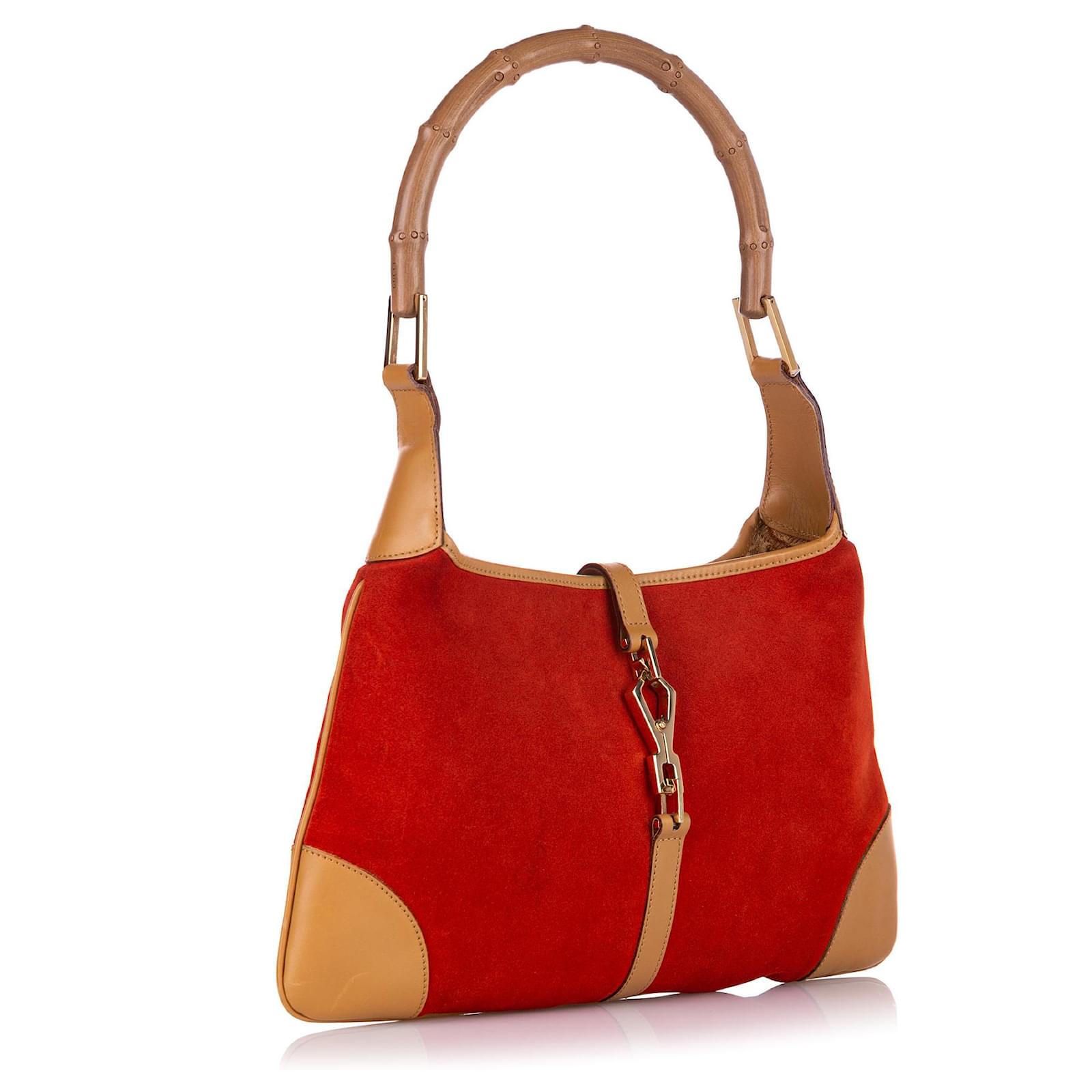 Sac à main en daim Jackie en bambou rouge Gucci Suede Cuir Marron ref ...