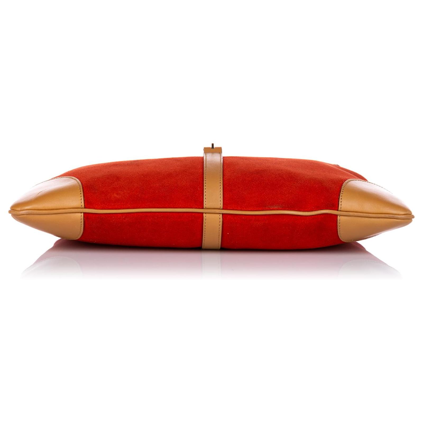 Sac à main en daim Jackie en bambou rouge Gucci Suede Cuir Marron ref ...