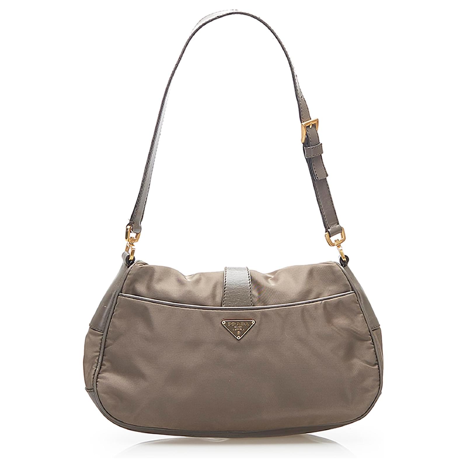 Prada Brown Tessuto Shoulder Bag Leather Pony-style calfskin Nylon ...