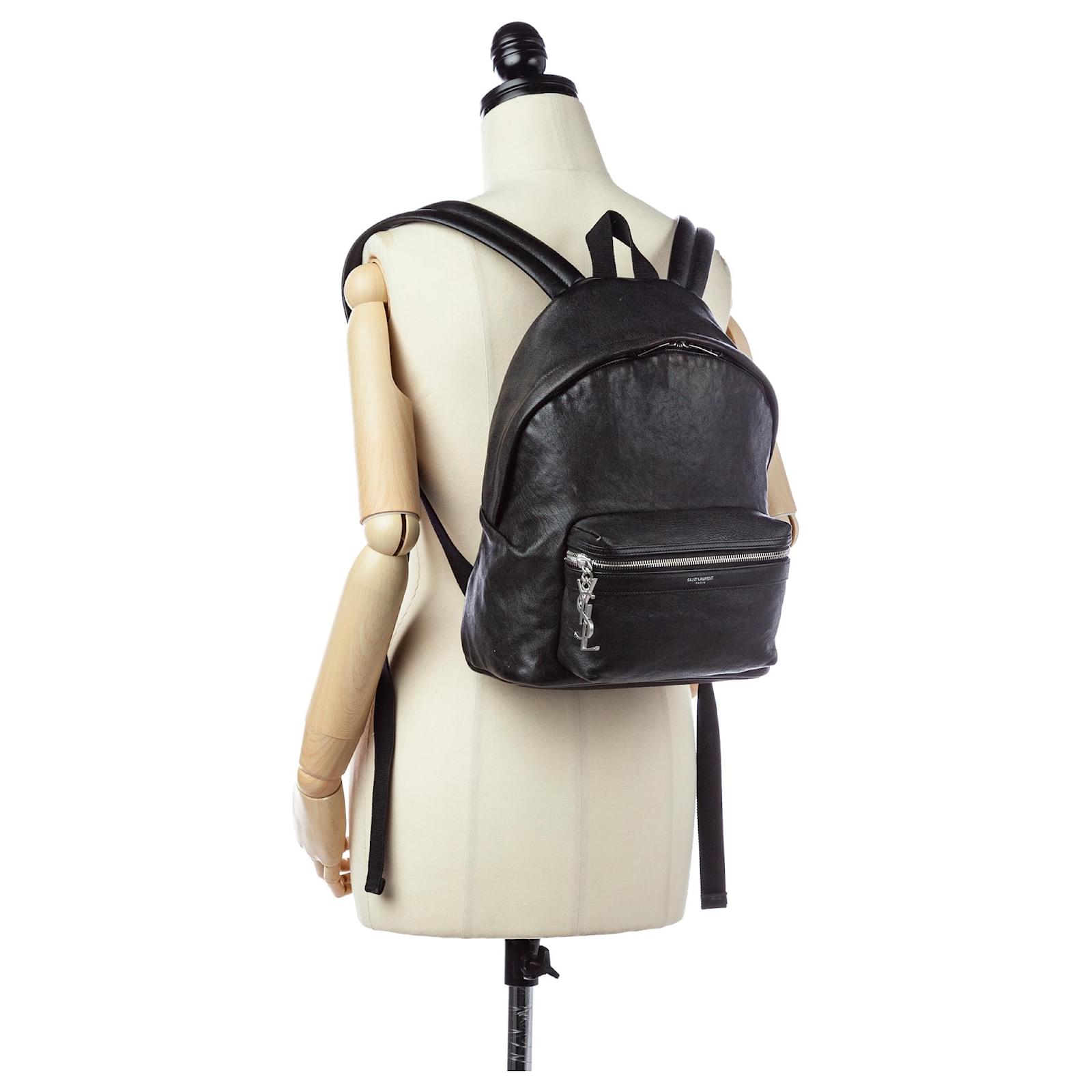 Yves Saint Laurent YSL Black City Leather Backpack Nylon Cloth ref ...