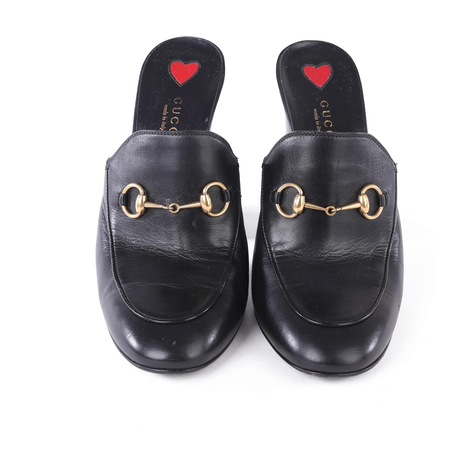 Mules à talons blocs Julie Princetown en cuir noir avec mors Gucci ref ...