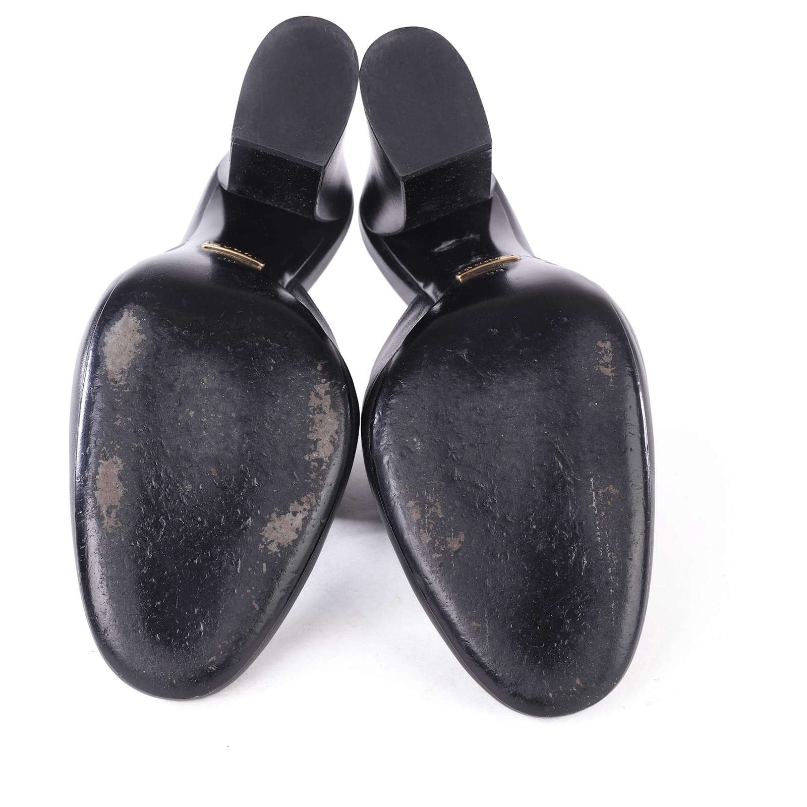 Mules à talons blocs Julie Princetown en cuir noir avec mors Gucci ref ...