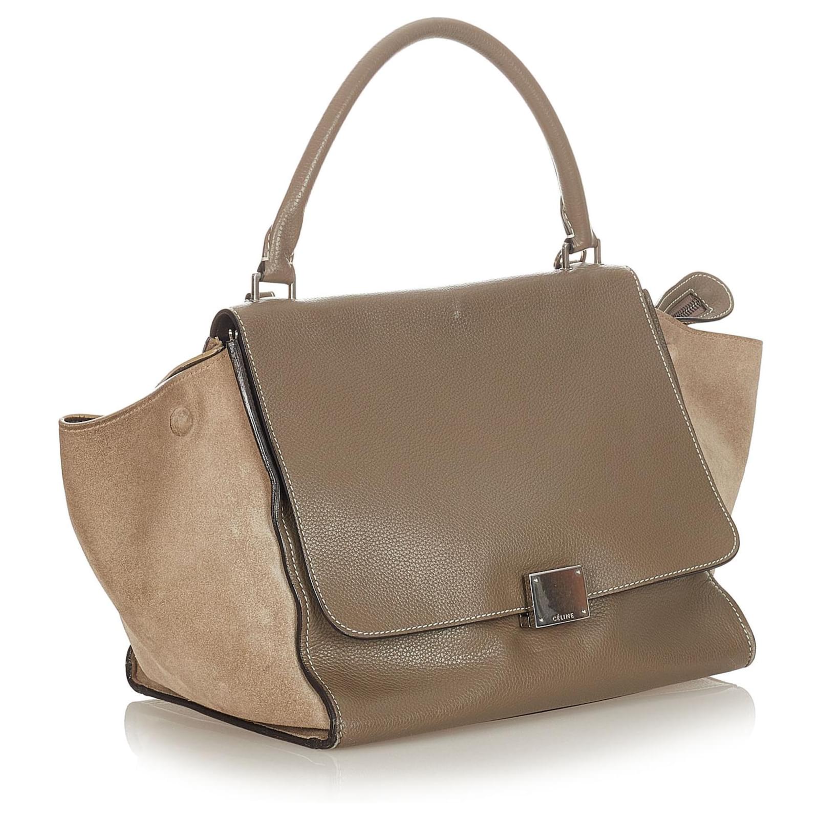 Céline Celine Gray Trapeze Leather Satchel Grey Suede Pony-style ...