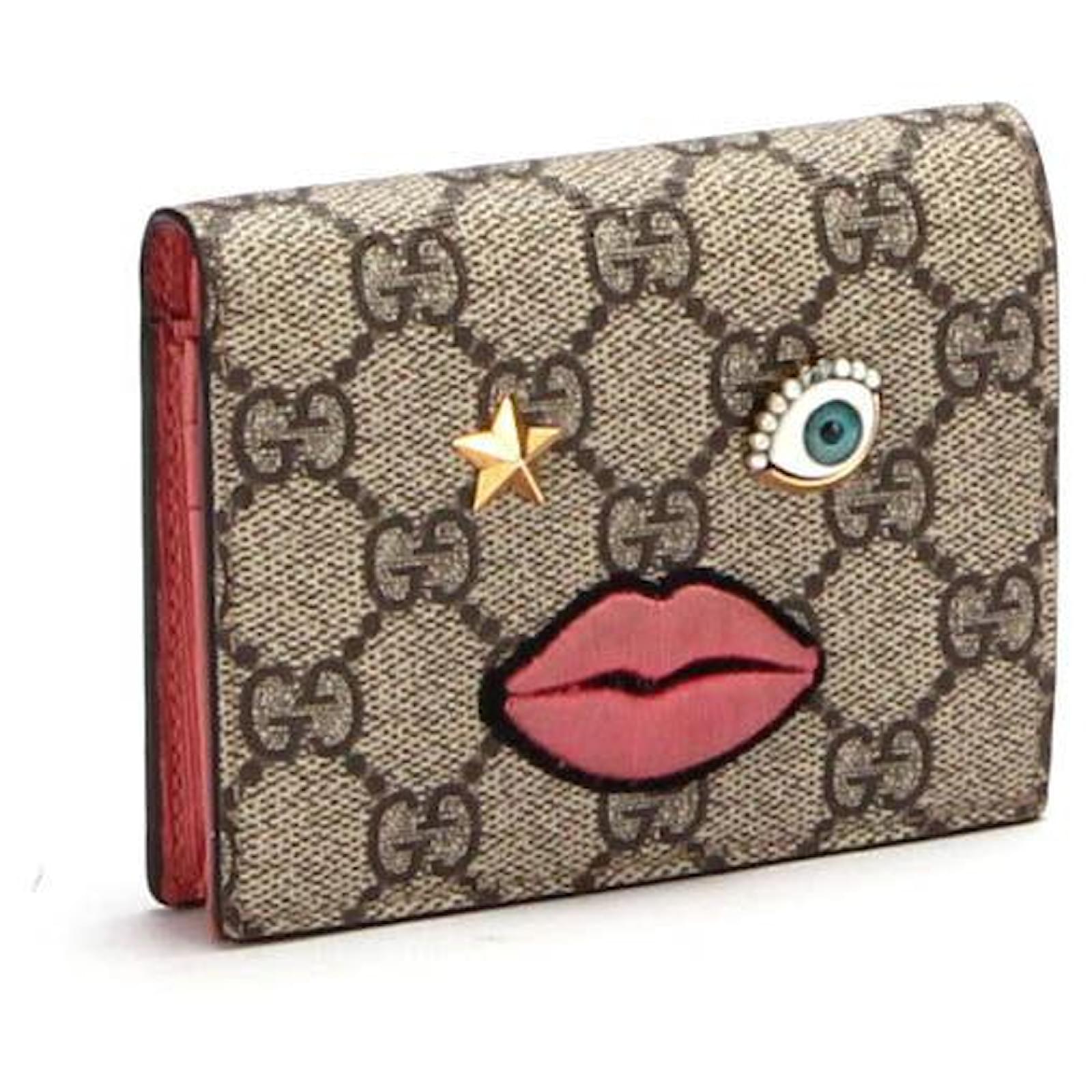 Gucci GG Supreme Coated Canvas Embellished Card Case Beige Cloth ref ...