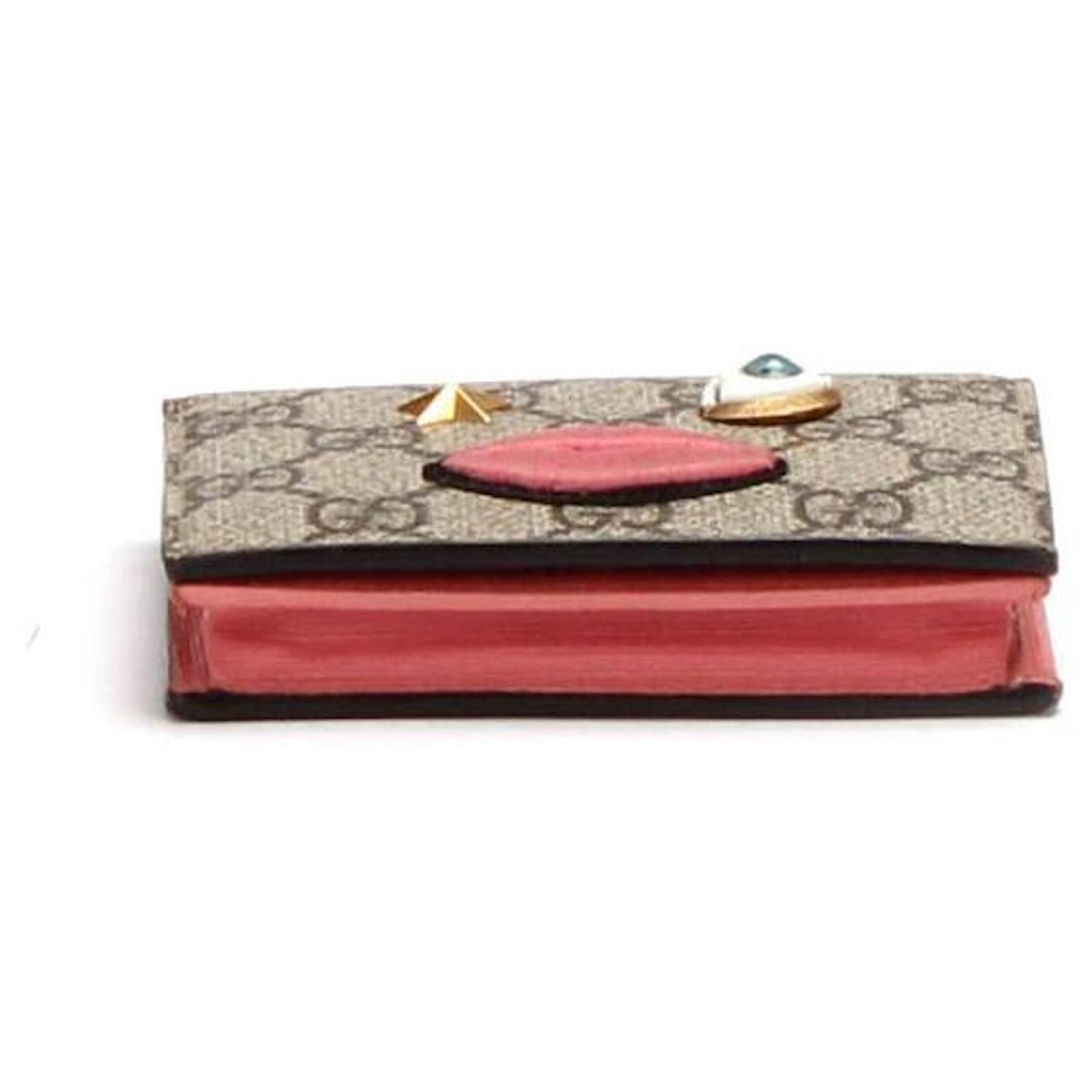 Gucci GG Supreme Coated Canvas Embellished Card Case Beige Cloth ref ...