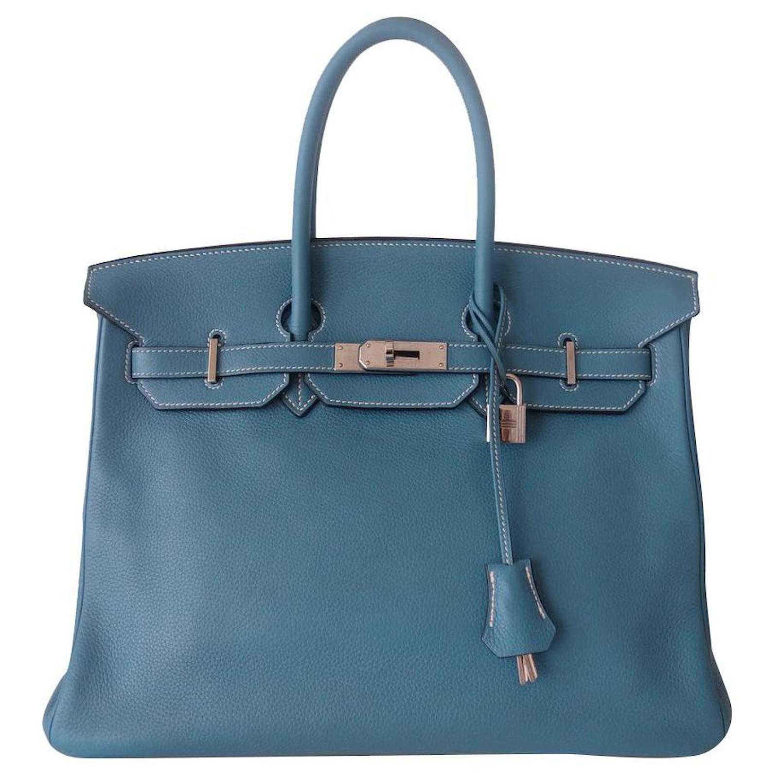 Hermès Bolsa HERMES BIRKIN 35 Jeans azul Couro ref.362716 - Joli Closet