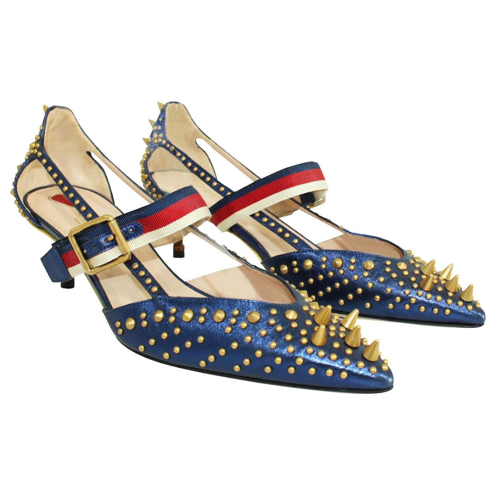 Gucci Escarpins bleus métallisés à pointes chaton avec bride Unia et ...