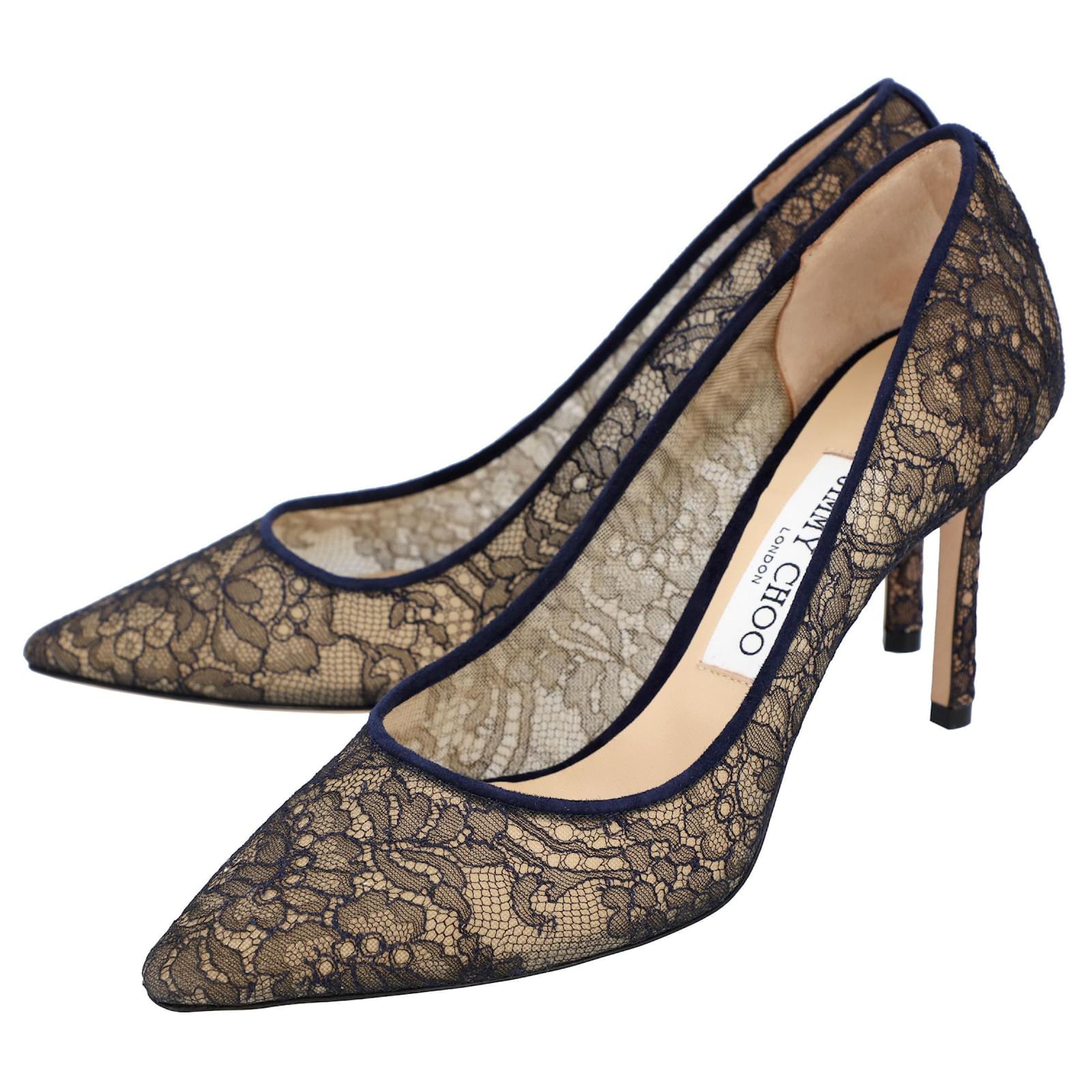 Jimmy Choo Romy pumps in navy lace Blue Leather ref.372881 - Joli Closet