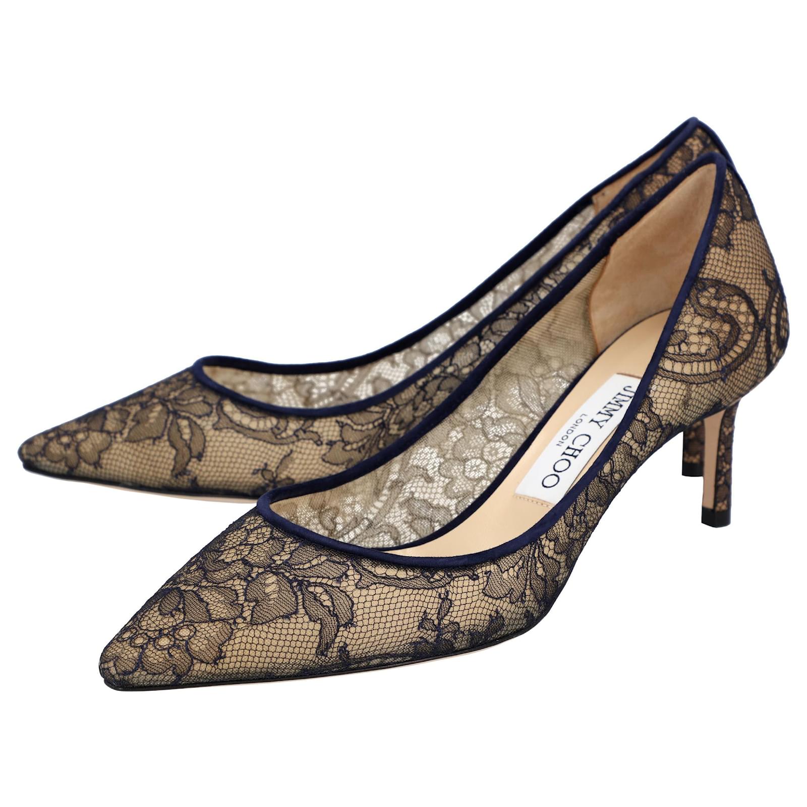 Jimmy Choo Romy pumps in navy lace Blue Leather ref.372973 - Joli Closet