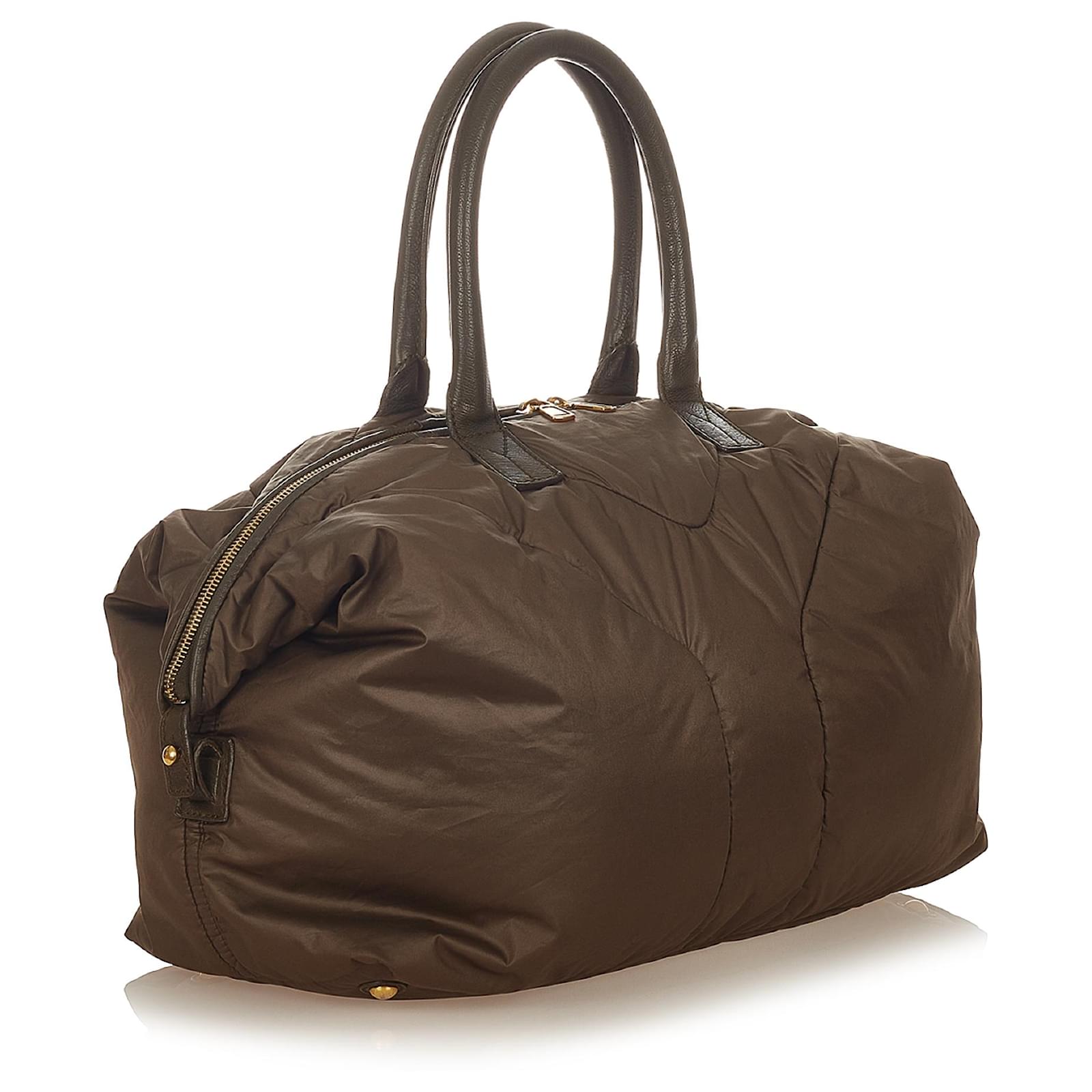Yves Saint Laurent YSL Brown Easy Nylon Handbag Dark brown Leather Pony ...