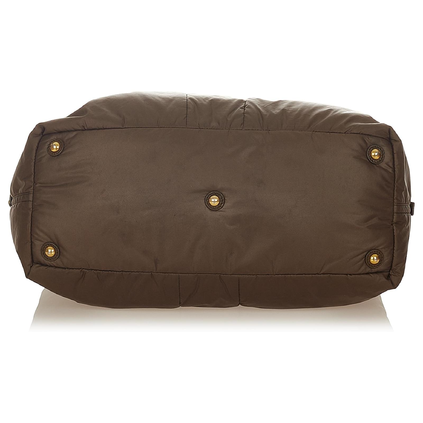 Yves Saint Laurent YSL Brown Easy Nylon Handbag Dark brown Leather Pony ...