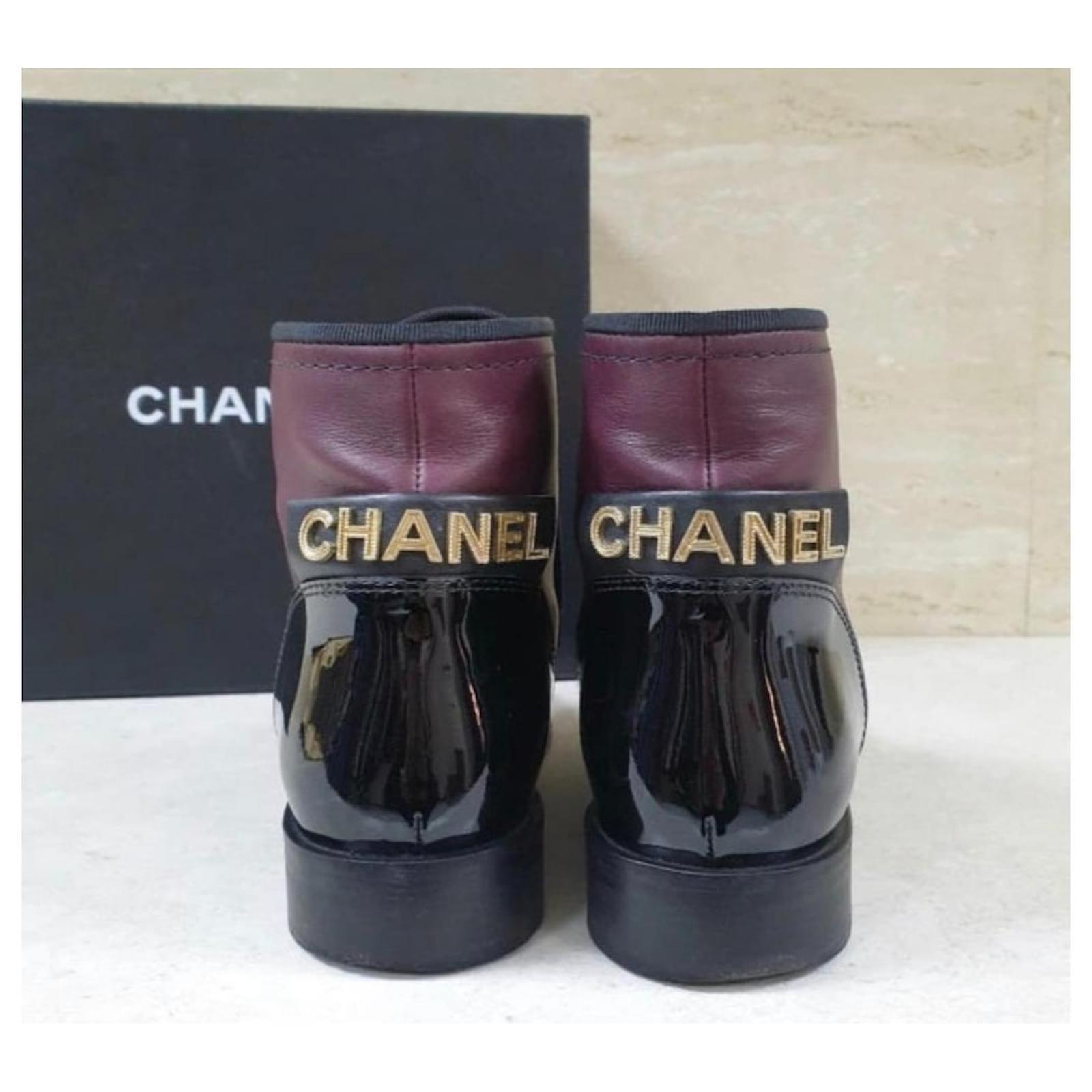 Chanel Black/Burgundy Leather Lace-Up Ankle Boots Multiple colors ref ...